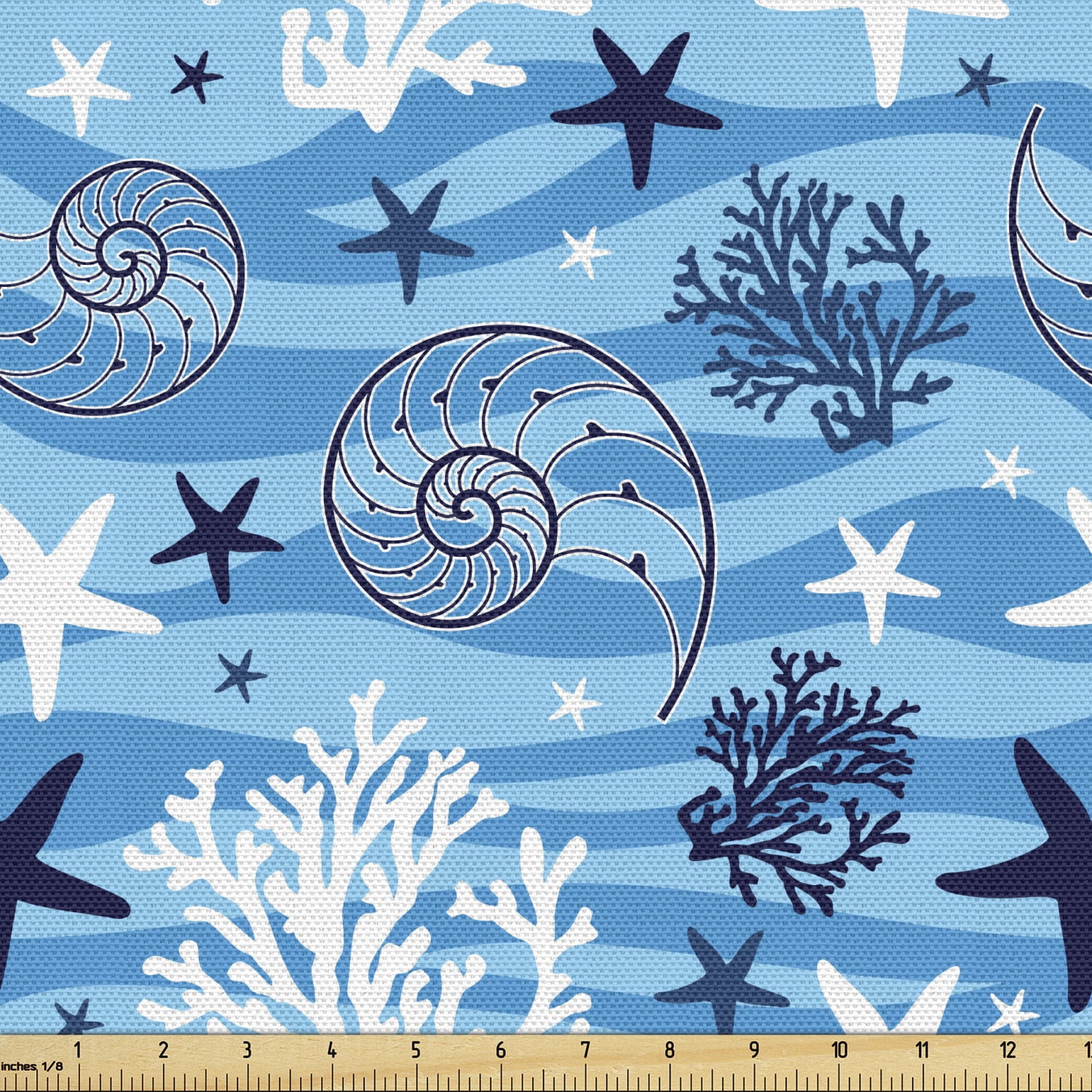 Ambesonne Sea Shells Fabric by the Yard Upholstery, Starfish and ...