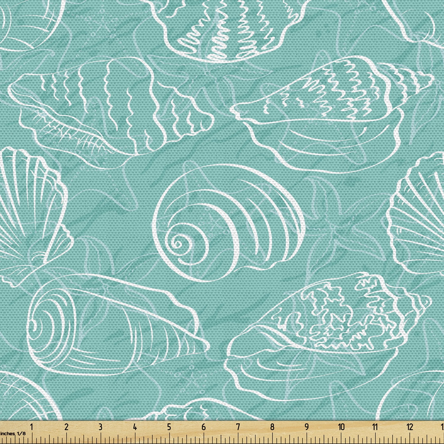 Ambesonne Sea Shells Fabric by the Yard Upholstery, Doodle Marine Lines ...