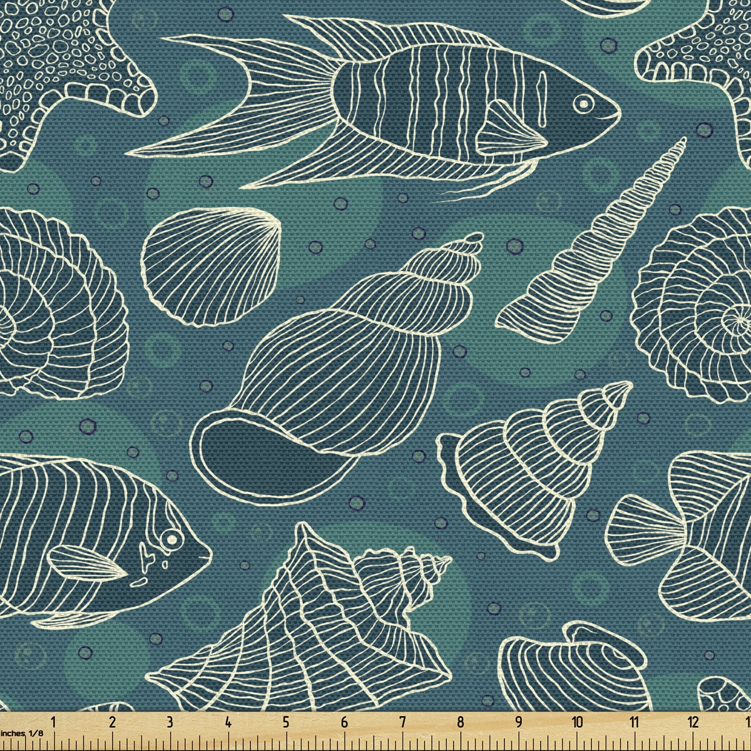 Ambesonne Sea Shells Fabric by the Yard Upholstery, Ocean Line Design ...