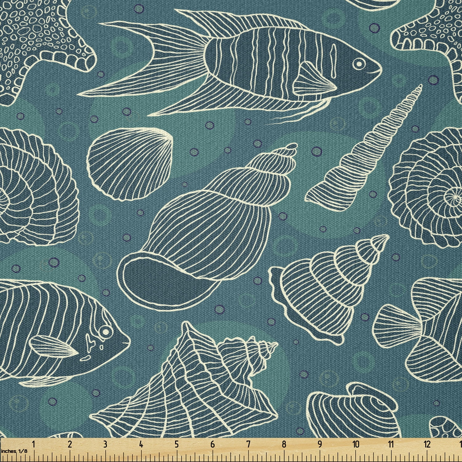 Sea Shells Fabric by The Yard, Nautical Ocean Pattern Underwater World ...