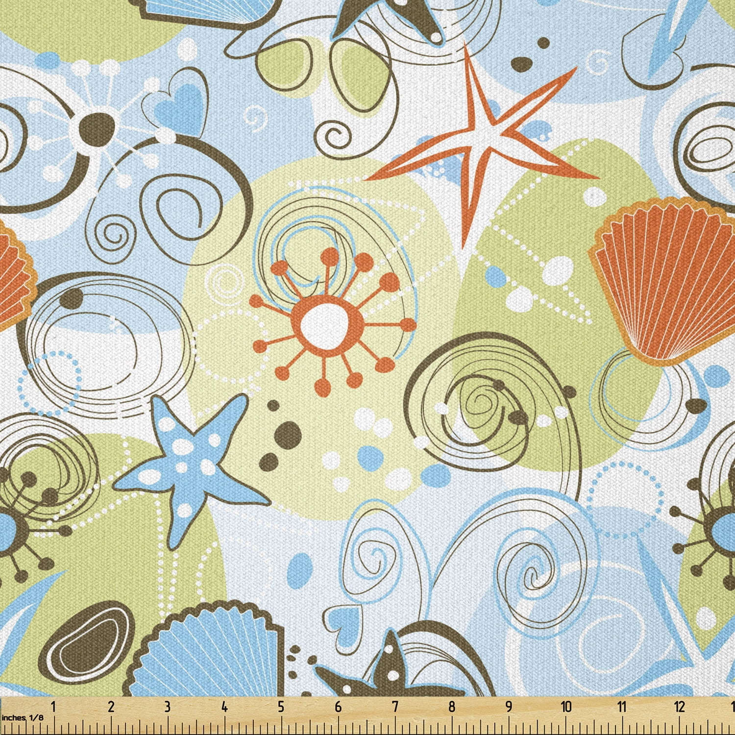 Sea Shells Fabric by The Yard, Retro Inspirations Abstract Illustration ...