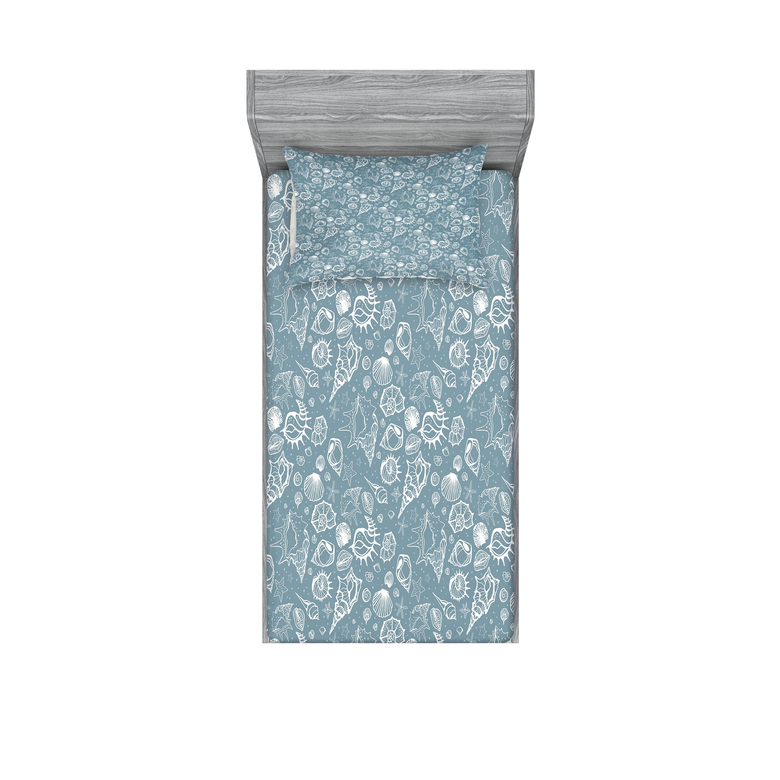 Sea Shells Fitted Sheet & Pillow Sham Set, Doodle Hand Drawn Style ...