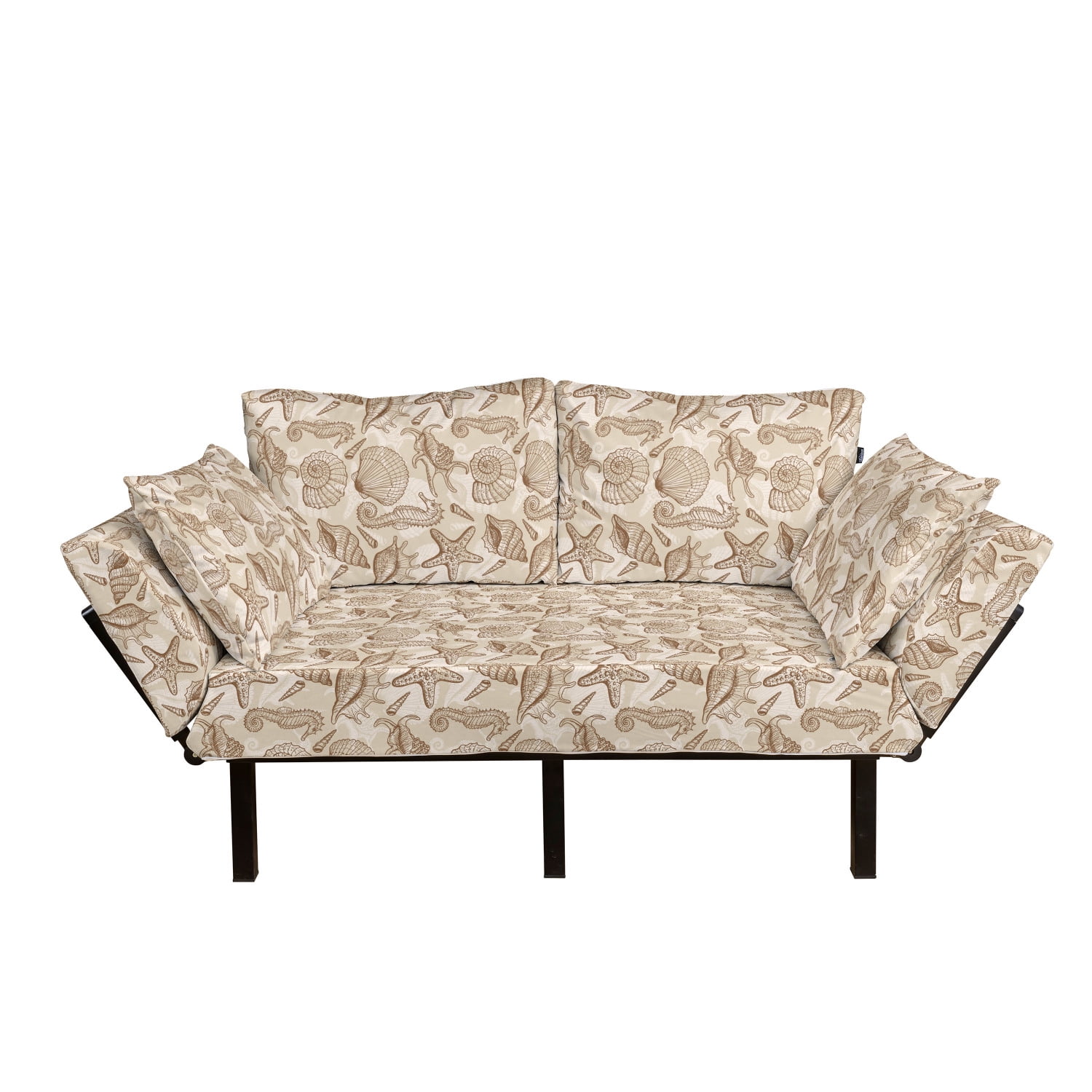 Sea Shells Futon Couch, Vintage Inspired Monochrome Seashell Pattern ...