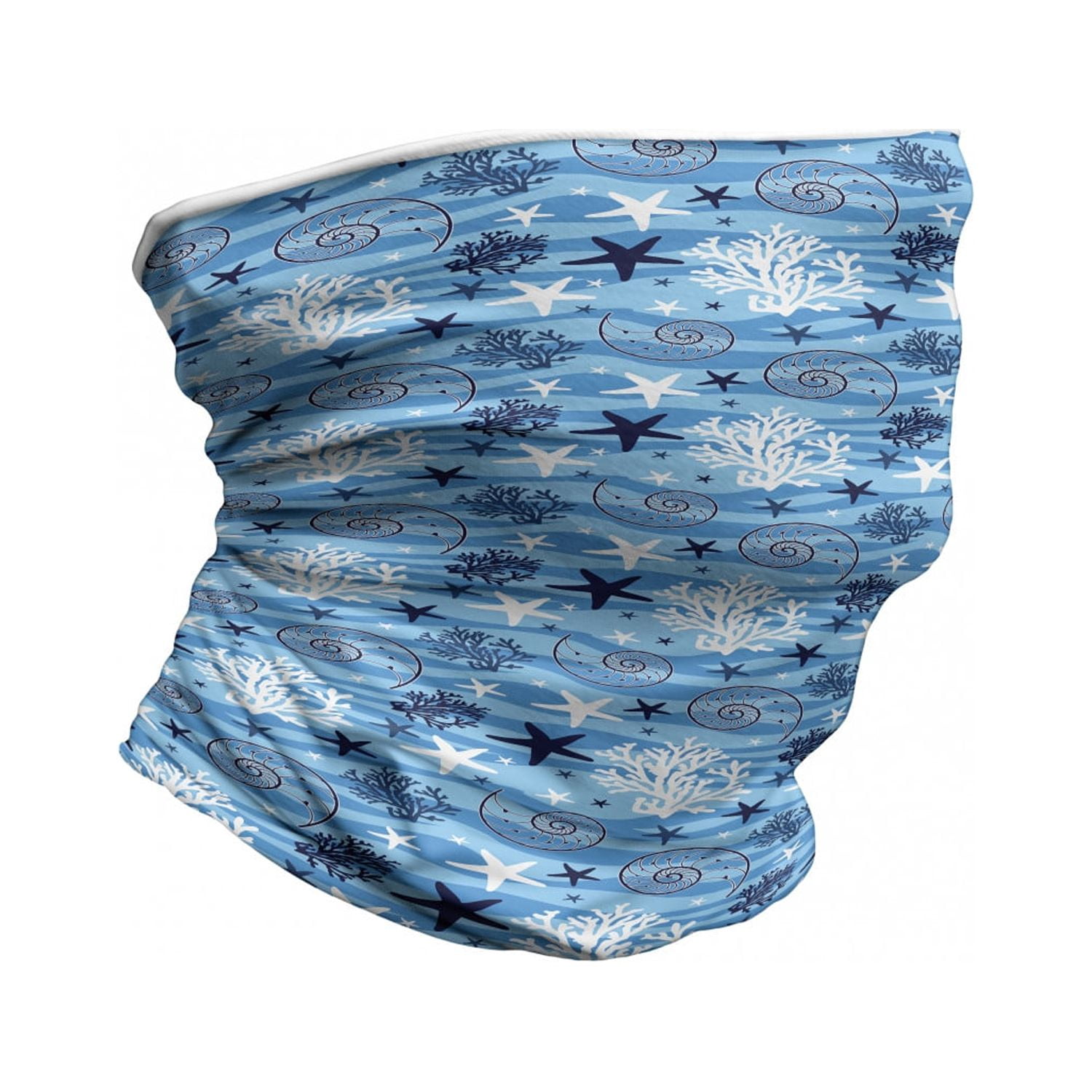 Sea Shells Neck Gaiter, Starfish and Scallop, Unisex, Blue Dark Blue ...