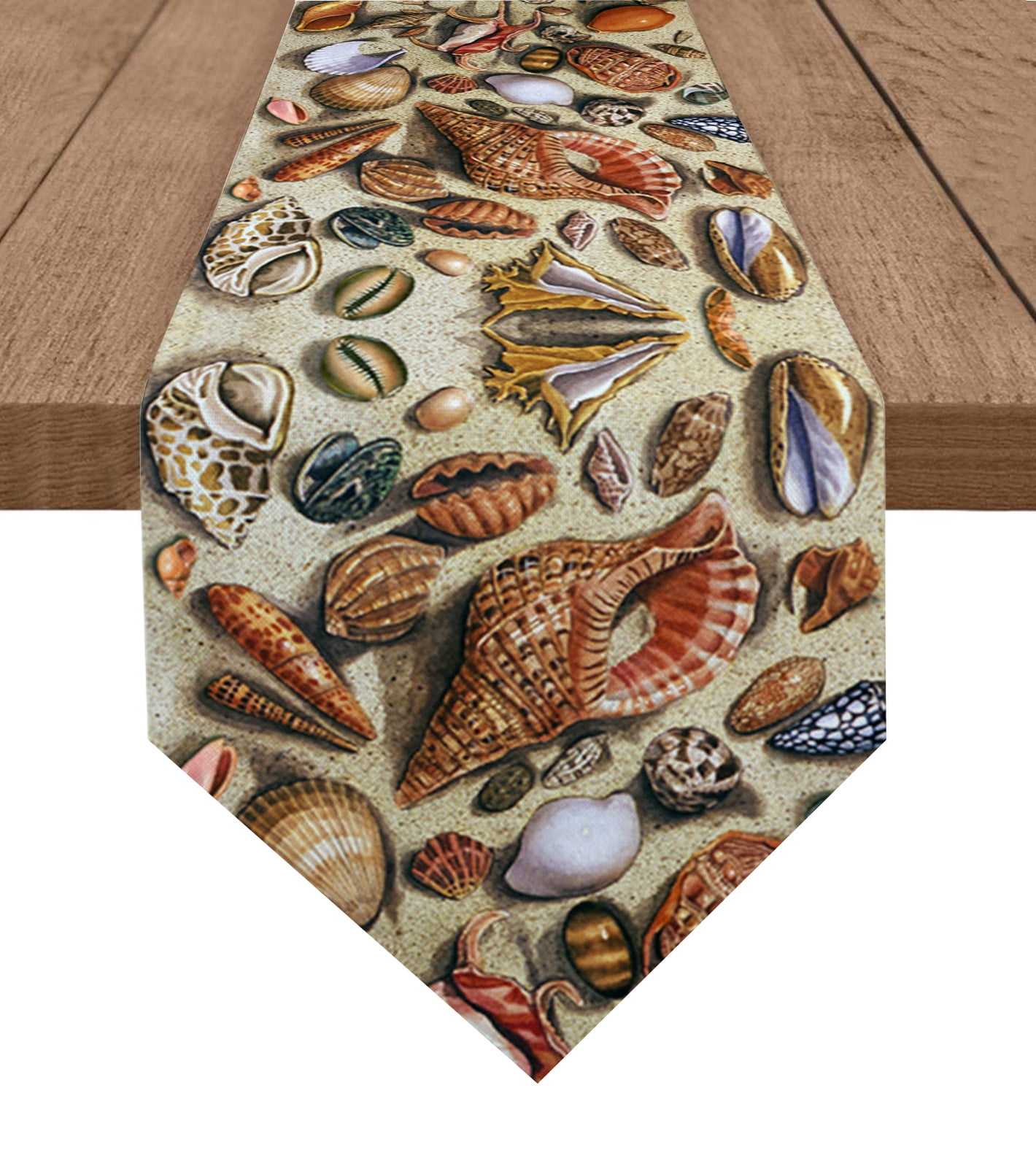 Sea Shells On The Beach Table Runner Home r Tablecloth Wedding Party ...