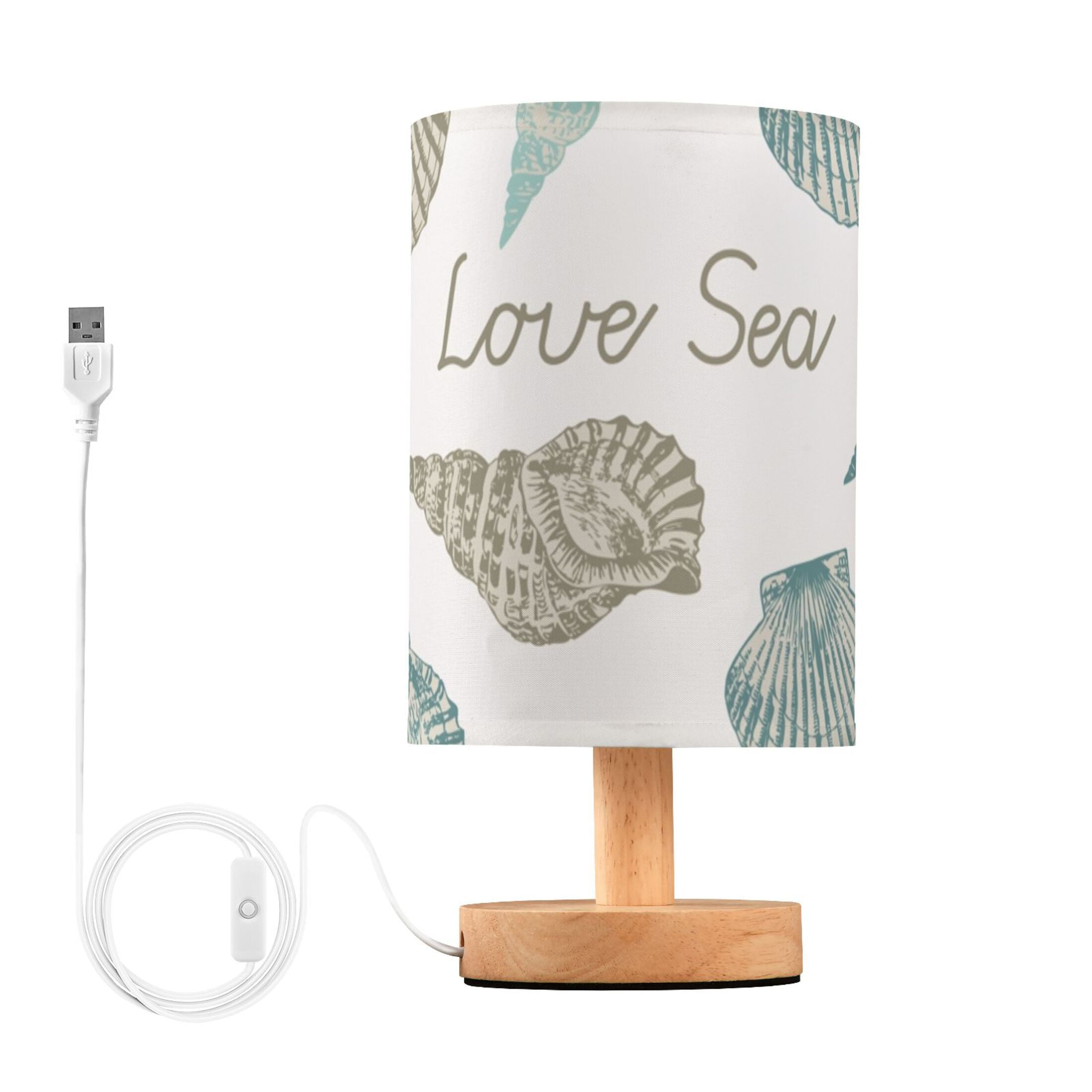 Sea Shells Pattern Bedside Table Lamp LED Warm Lights with USB Charging ...