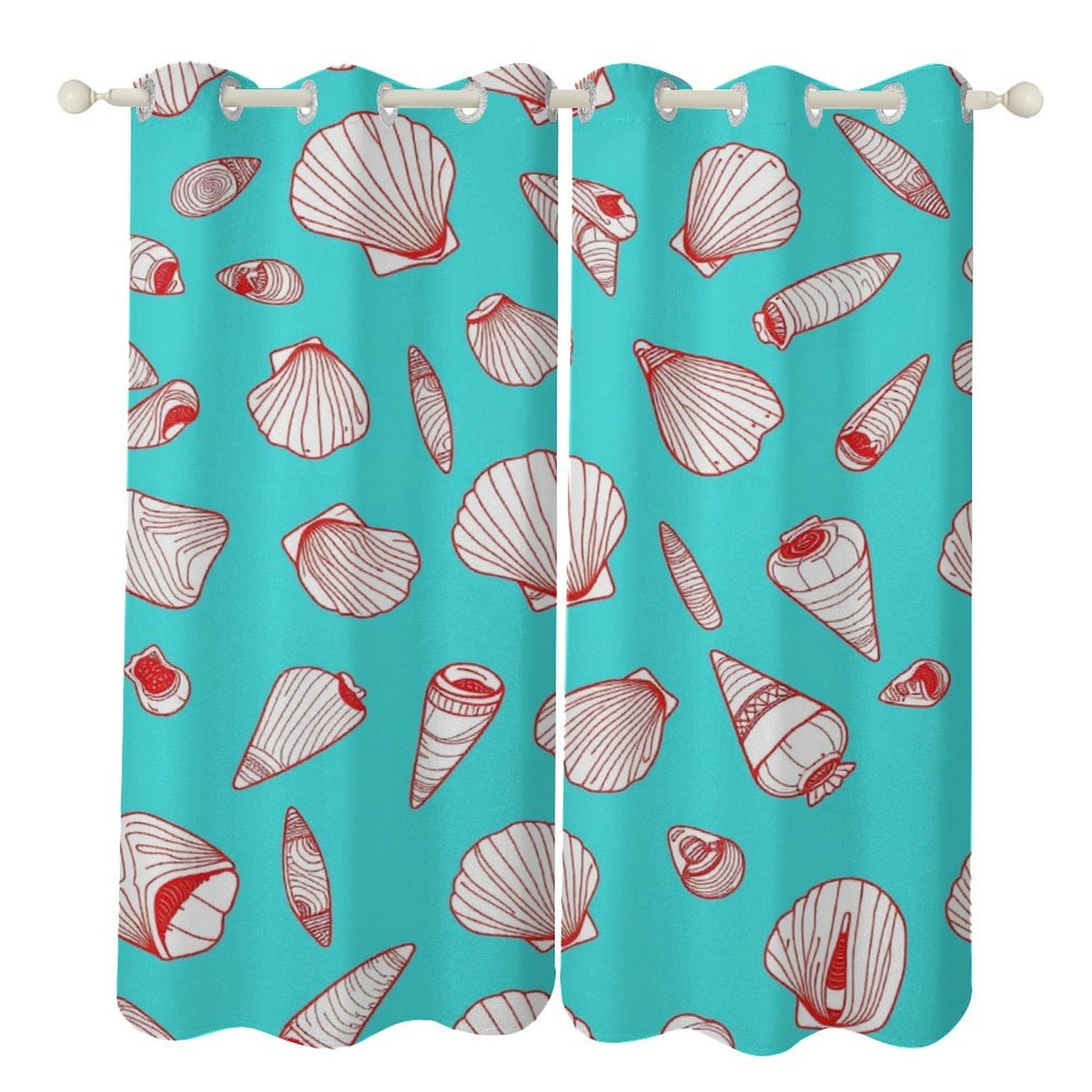 Sea Shells Pattern Window Curtains Drapes Bedroom Living Room Kitchen ...