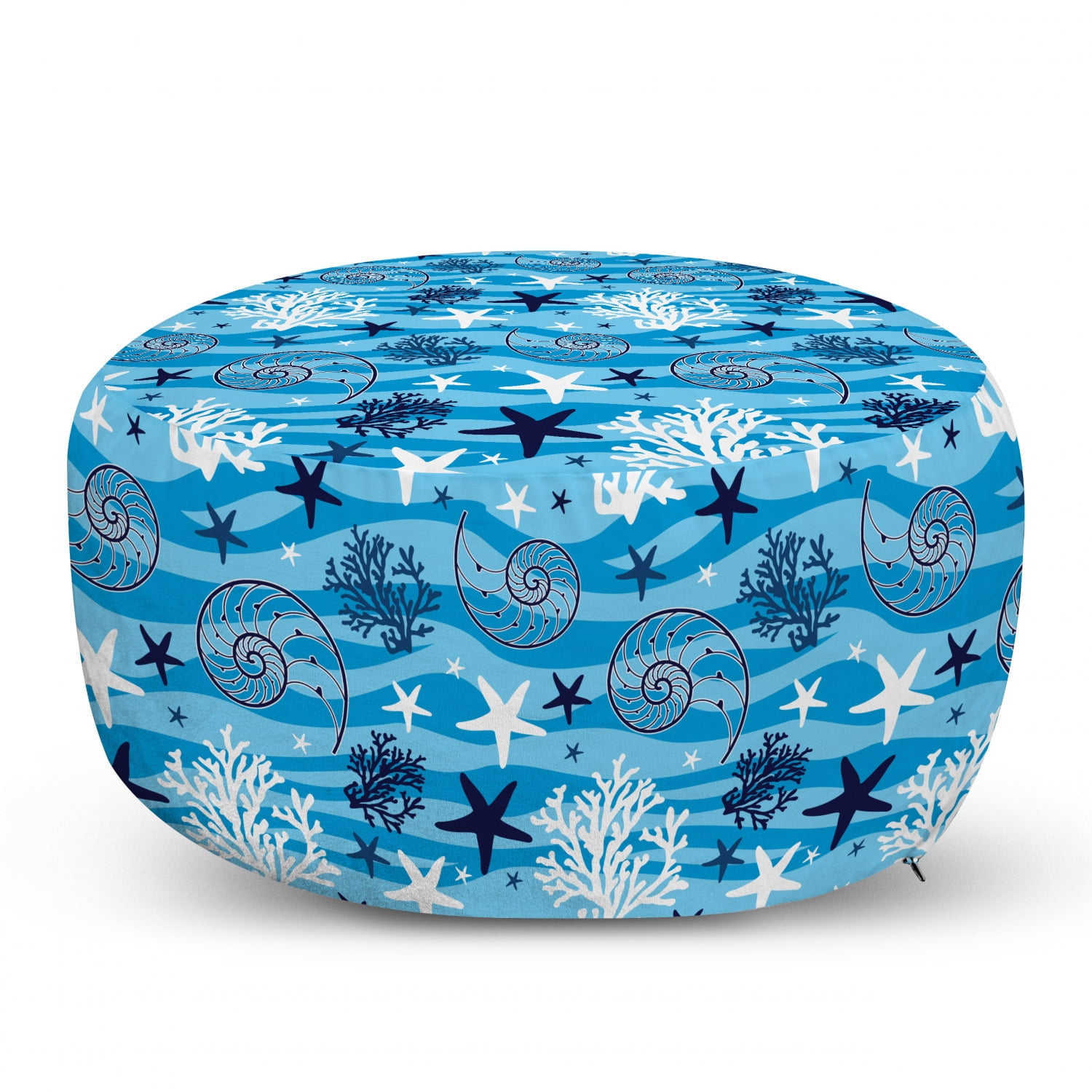 Seashells Pouf Cover with Zipper, Nautical Underwater Universe Design ...