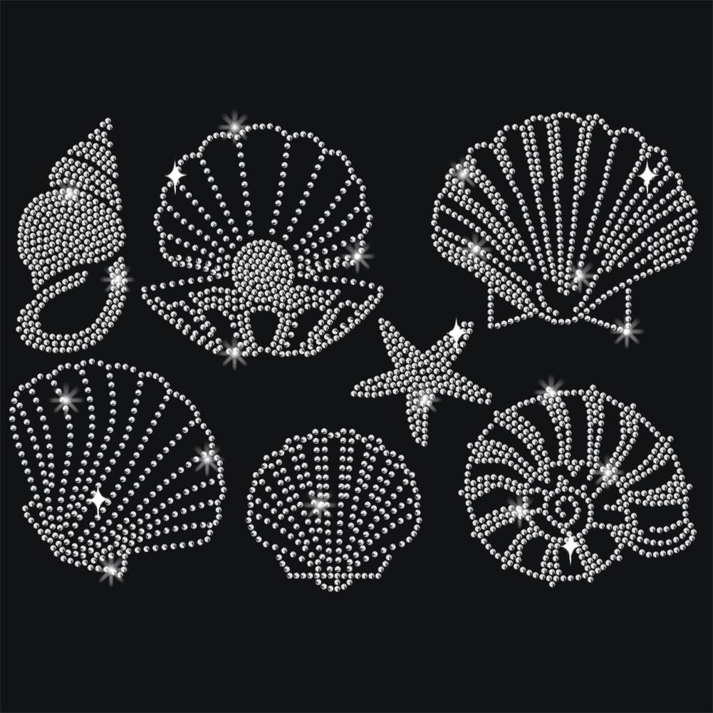 Sea Shells Rhinestone Iron on Hotfix Heat Transfer Decal Bling ...