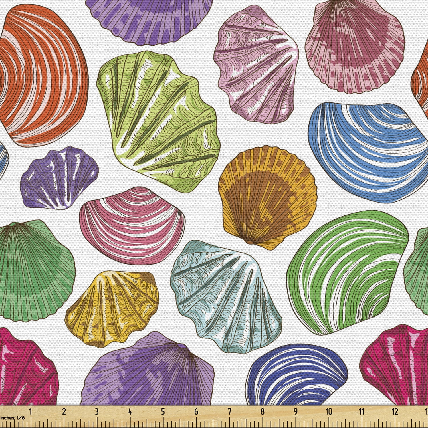 Ambesonne Sea Shells Fabric by the Yard Upholstery, Colorful Aqua Motif ...