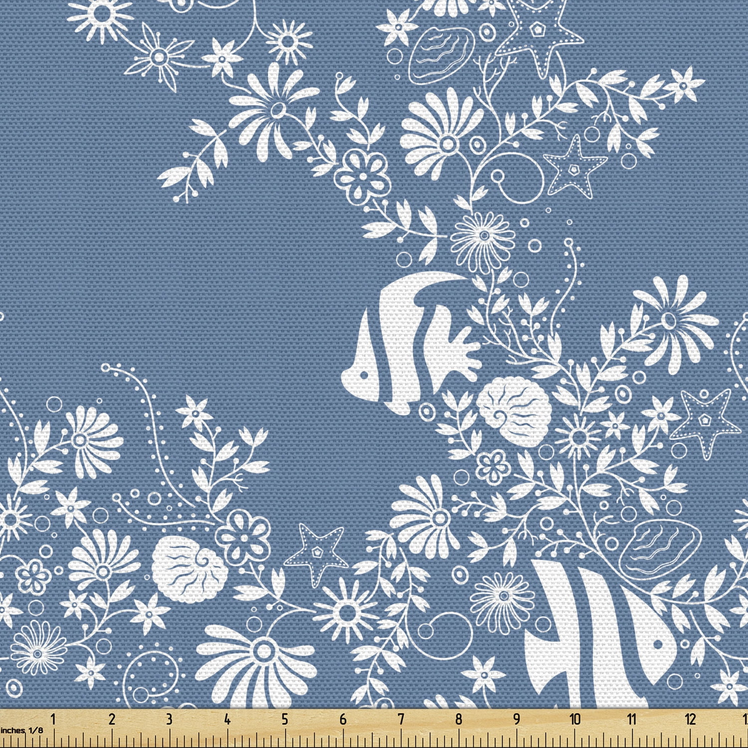 Ambesonne Sea Shells Fabric by the Yard Upholstery, Flowers and Fishes ...