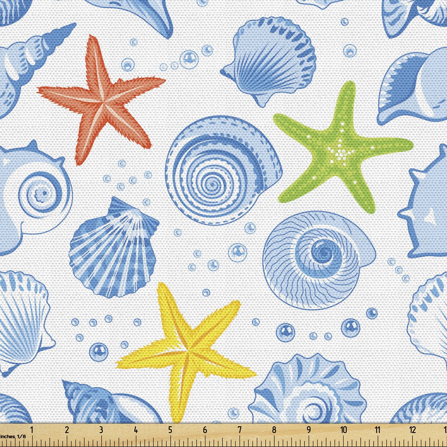 Ambesonne Sea Shells Fabric by the Yard Upholstery, Aqua Marine Stars ...