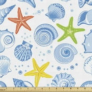 Ambesonne Sea Shells Fabric by the Yard Upholstery, Abstract Maritime ...