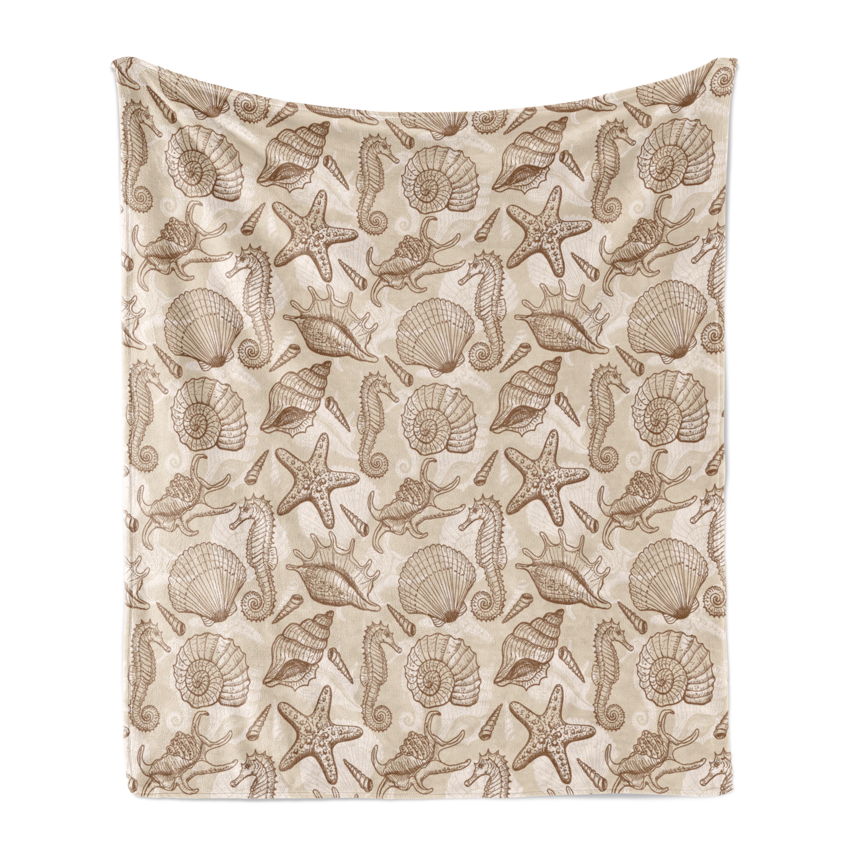 Sea Shells Soft Flannel Fleece Blanket, Vintage Inspired Monochrome ...