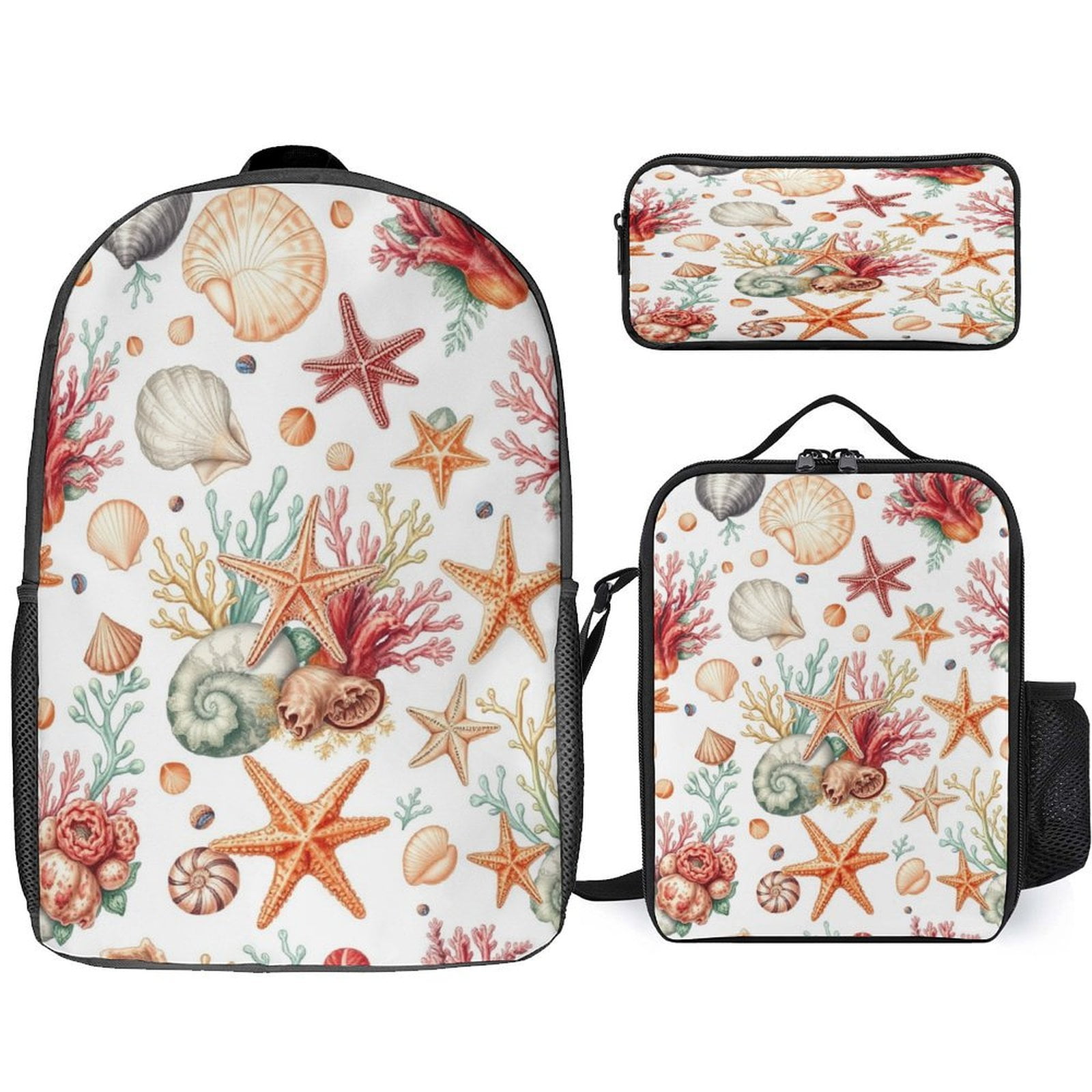 Sea Shells Starfish Coral 3pcs/Set Bags Laptop Daypack Backpack Lunch ...