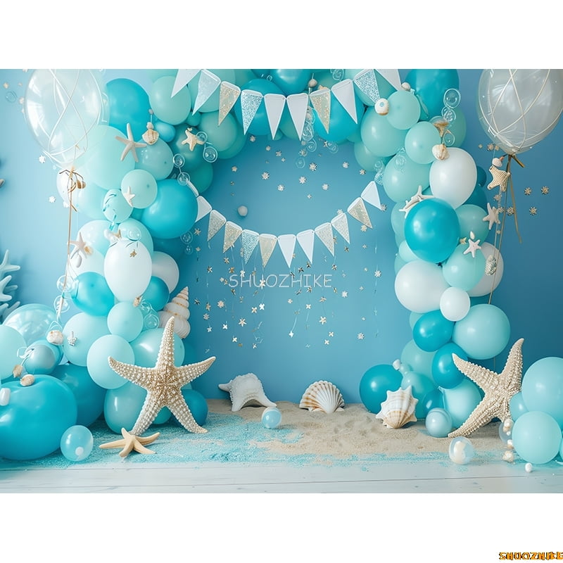 Sea Shells&Stars Arched Shimmering Balloon Garland Happy Birthday ...