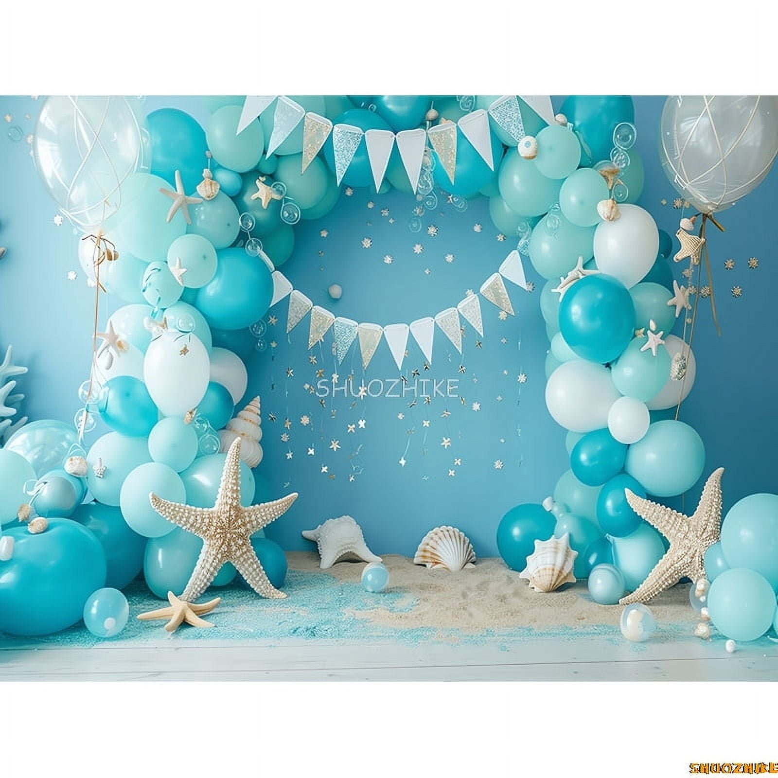 Sea Shells&Stars Arched Shimmering Balloon Garland Happy Birthday ...