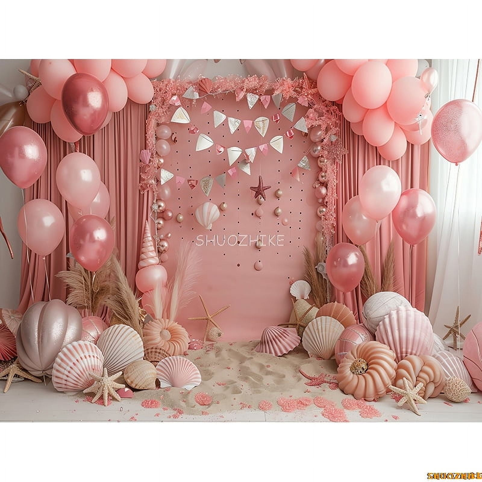 Sea Shells&Stars Arched Shimmering Balloon Garland Happy Birthday ...