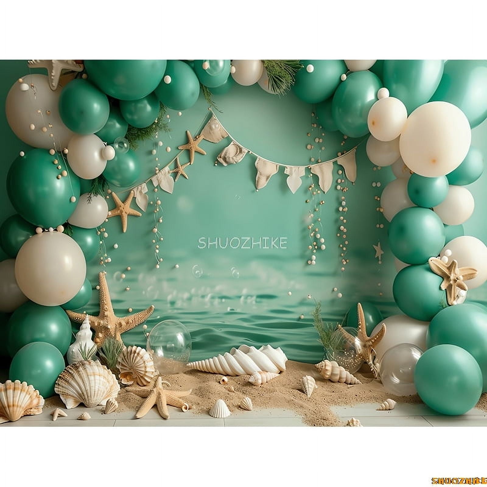 Sea Shells&Stars Arched Shimmering Balloon Garland Happy Birthday ...