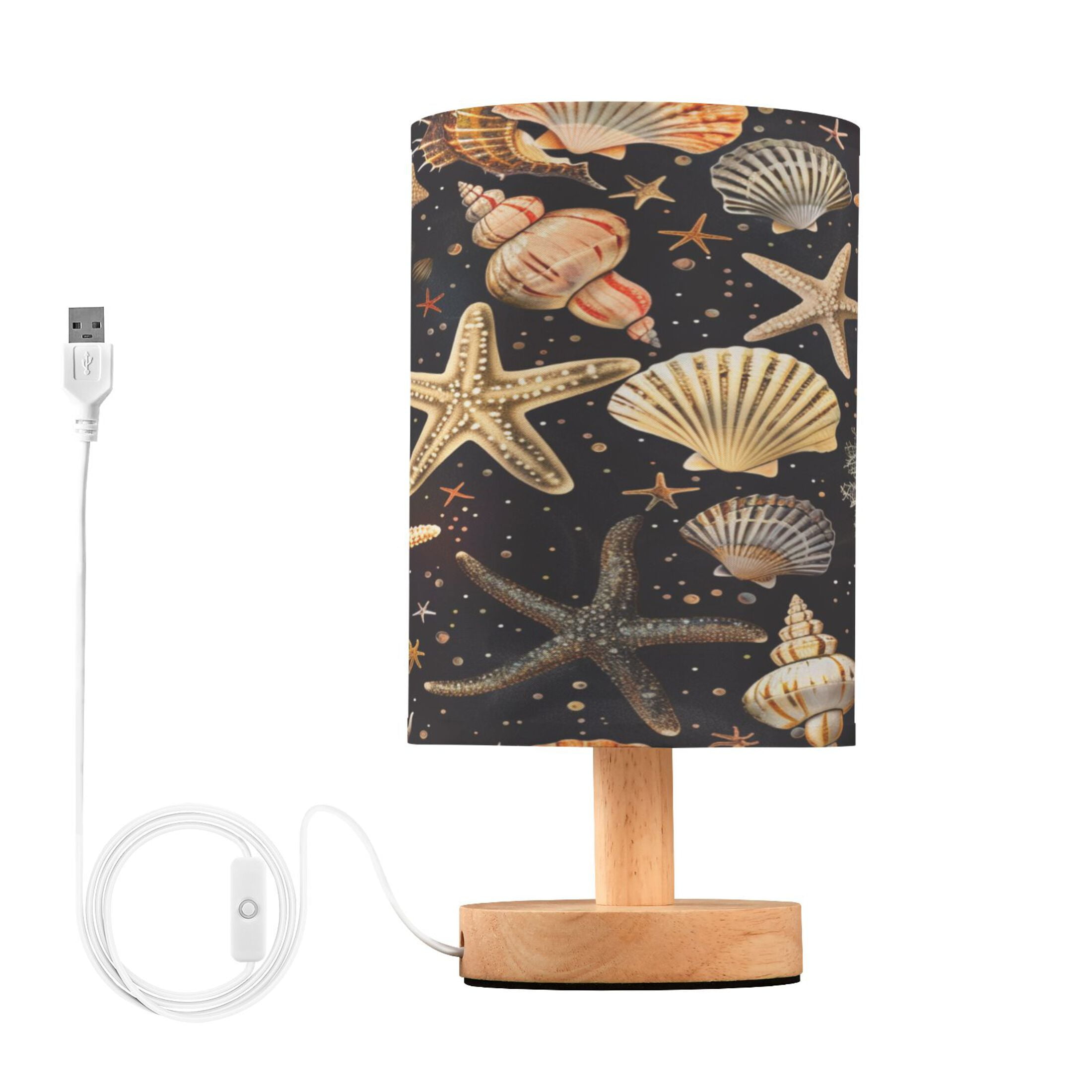 Sea Shells Stars Coral Bedside Table Lamp Desk Warm Lights with USB ...