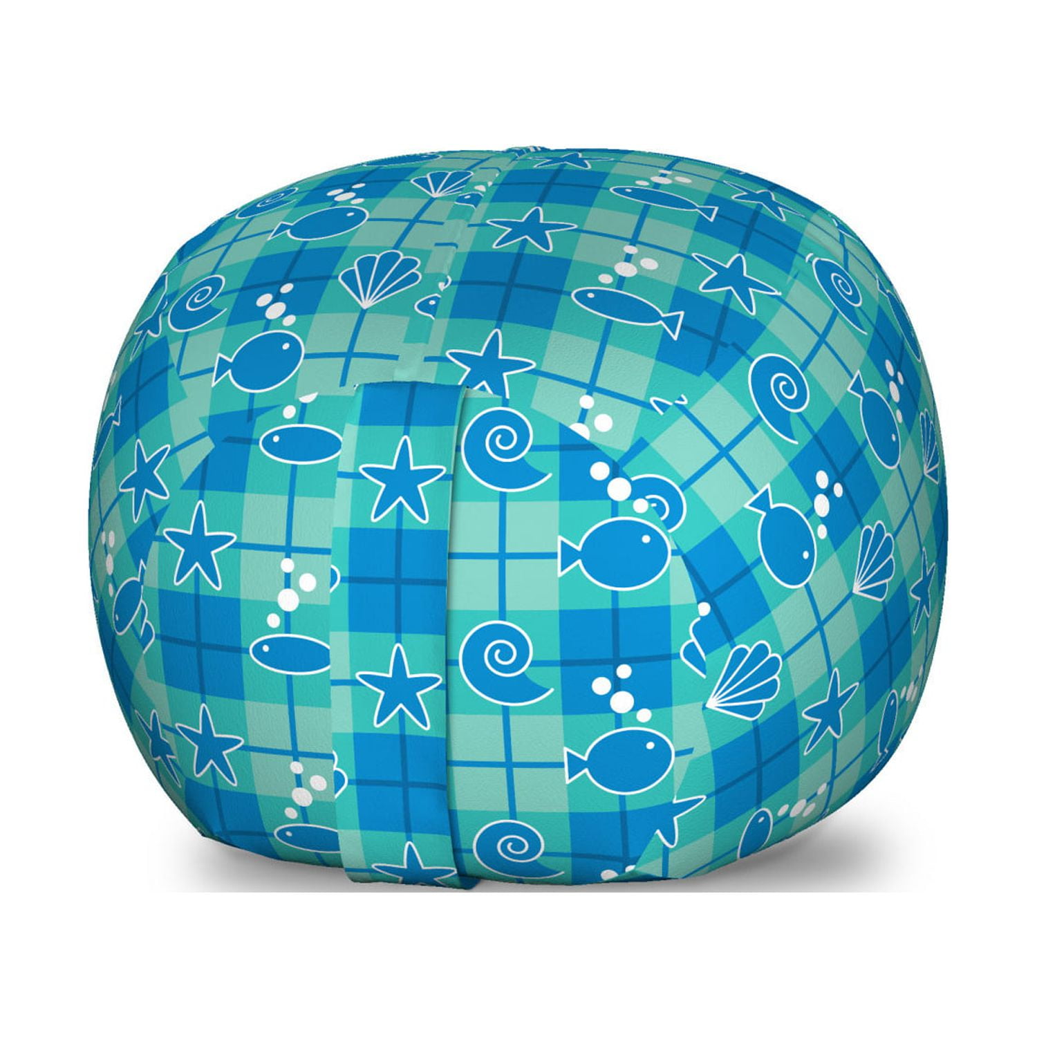 Sea Shells Storage Toy Bag Chair, Plaid Pattern with Cartoon Marine ...
