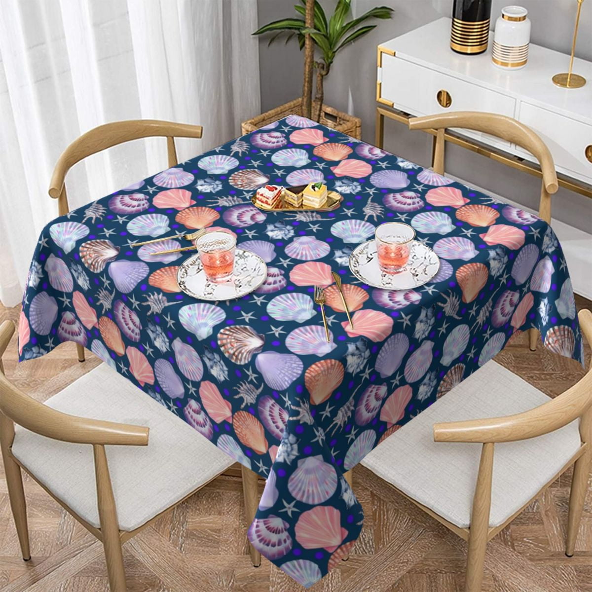 Sea Shells Tablecloth Scallop Abstrac Waterproof Table Cover Fashion ...