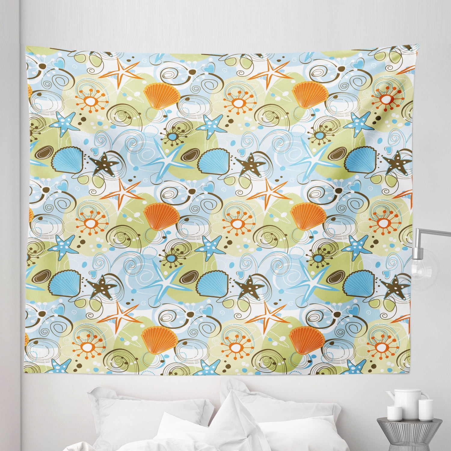 Sea Shells Tapestry, Retro Inspirations Abstract Illustration Beach ...