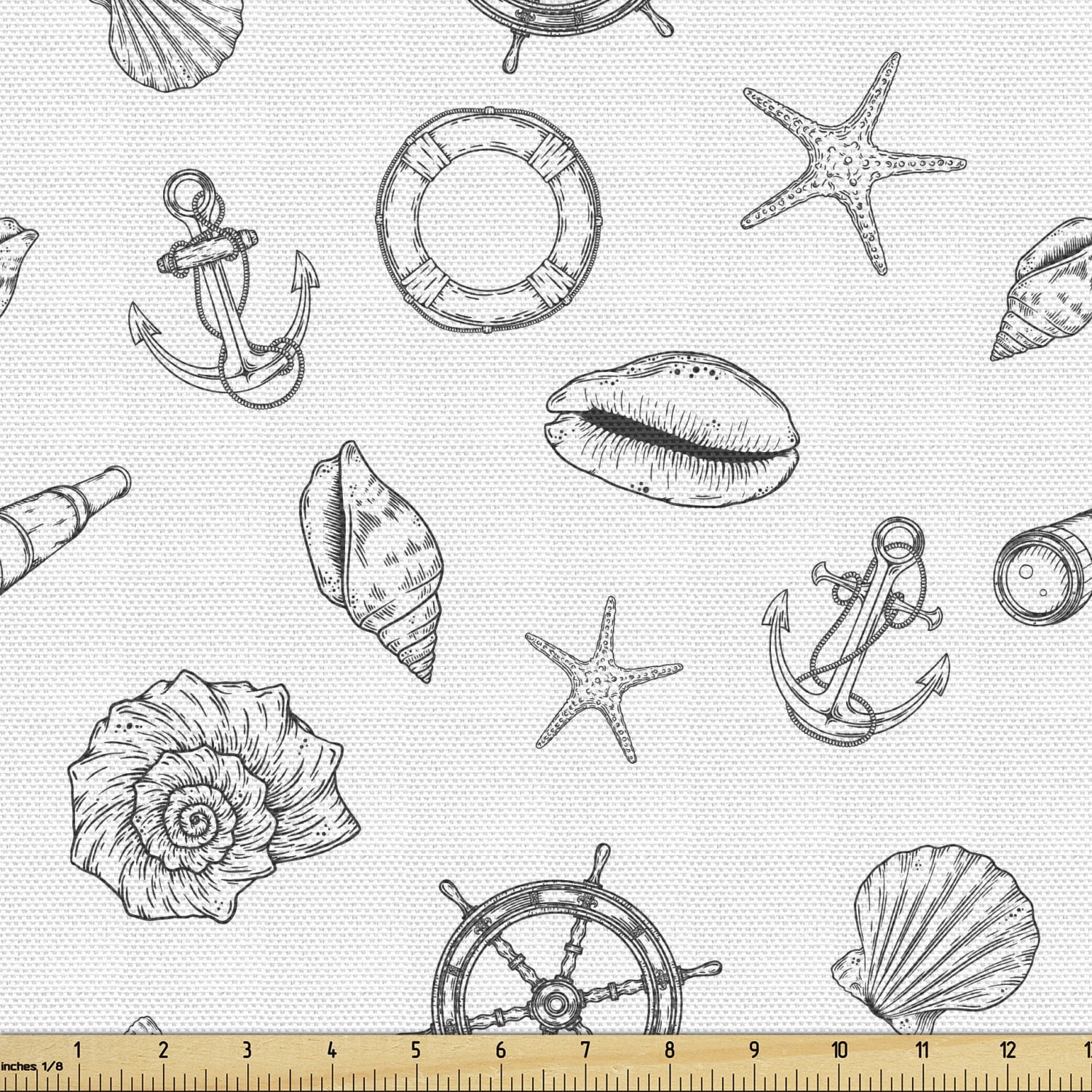 Ambesonne Sea Shells Fabric by the Yard Upholstery, Nautical Pattern, 1 ...