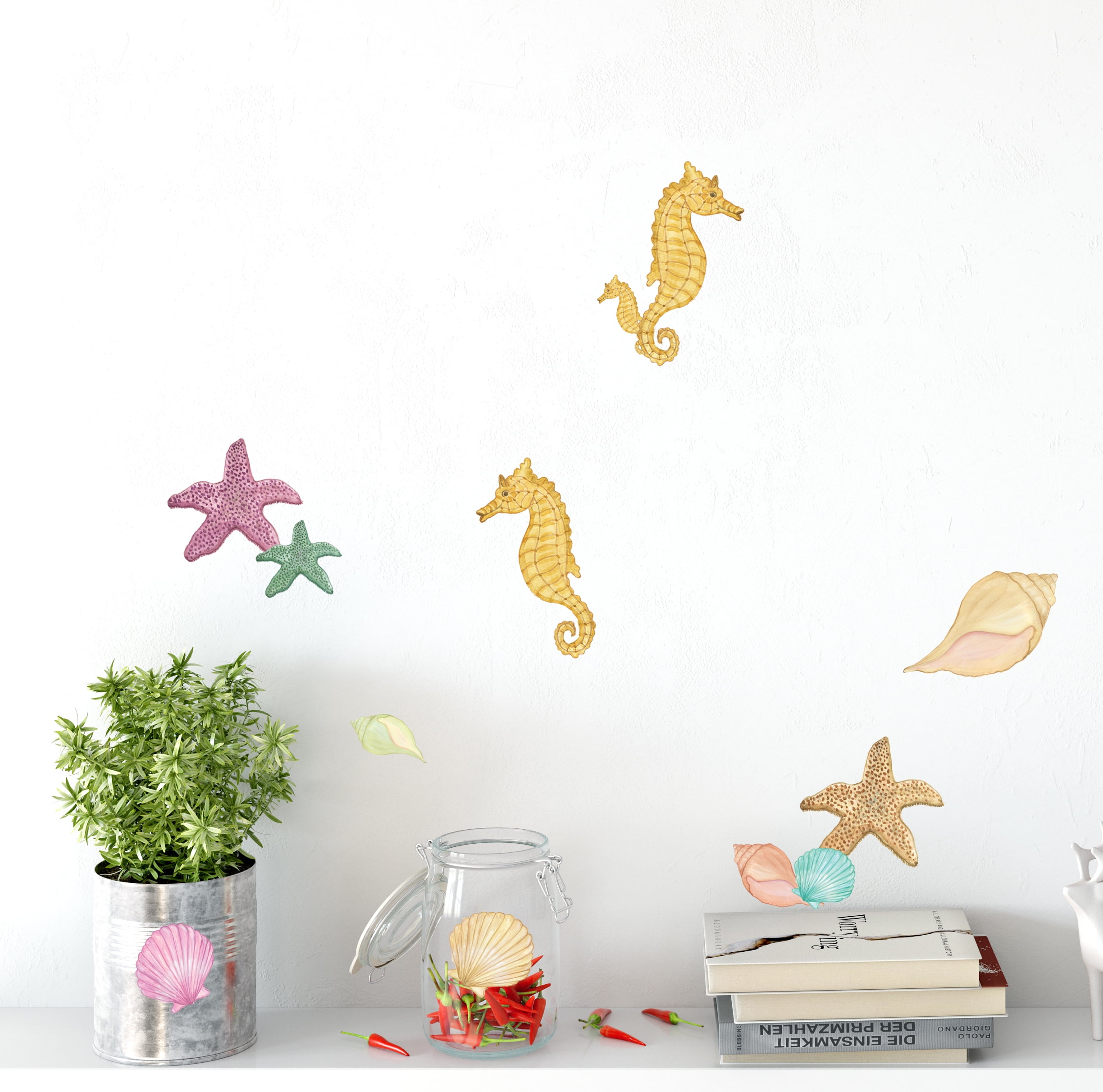 Sea Shells Wall Stickers Ocean Beach Decor Starfish Seahorses Shells(12 ...