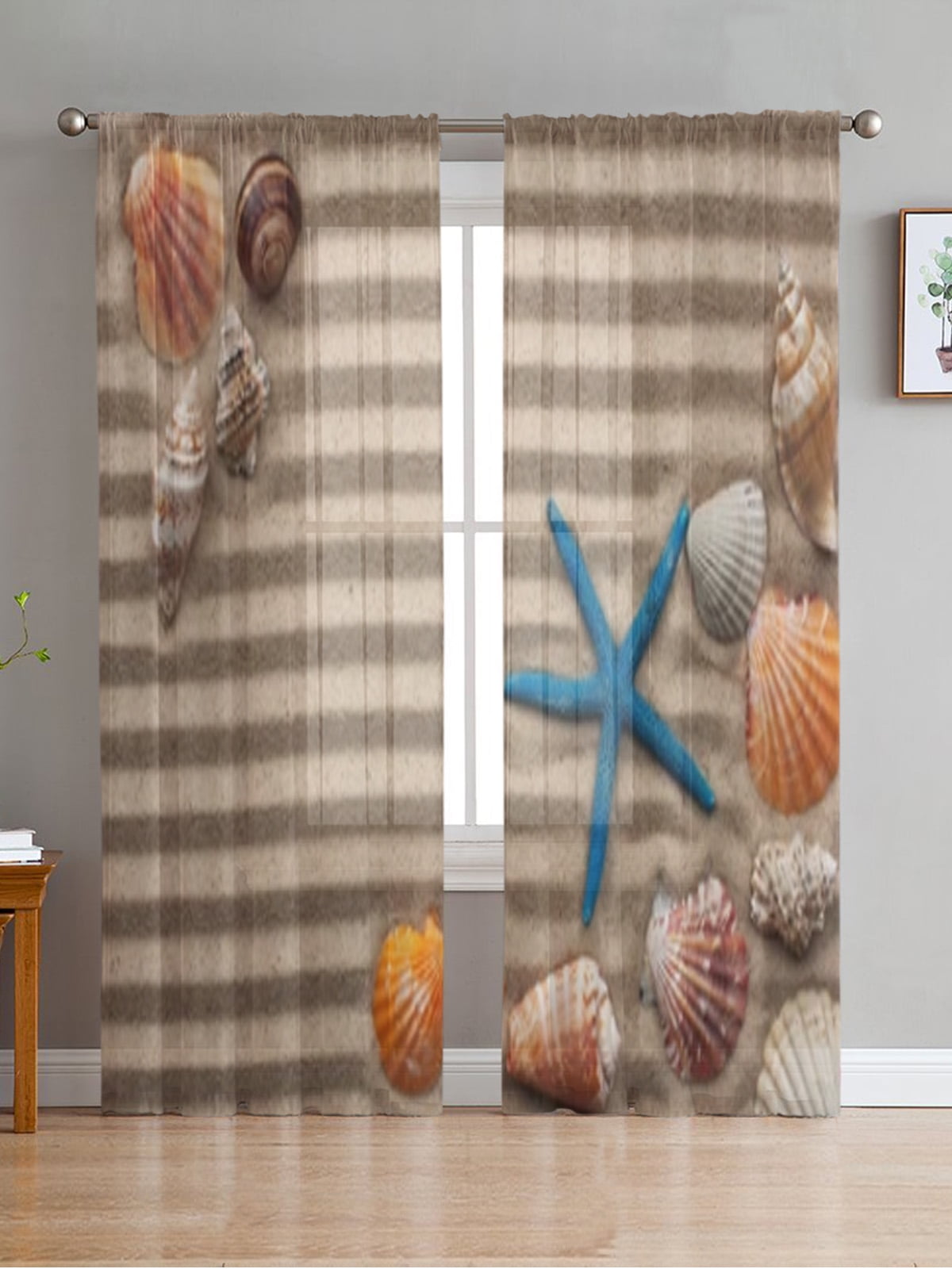 Sea Shells With Sand Chiffon Sheer Curtains For Living Room Bedroom ...