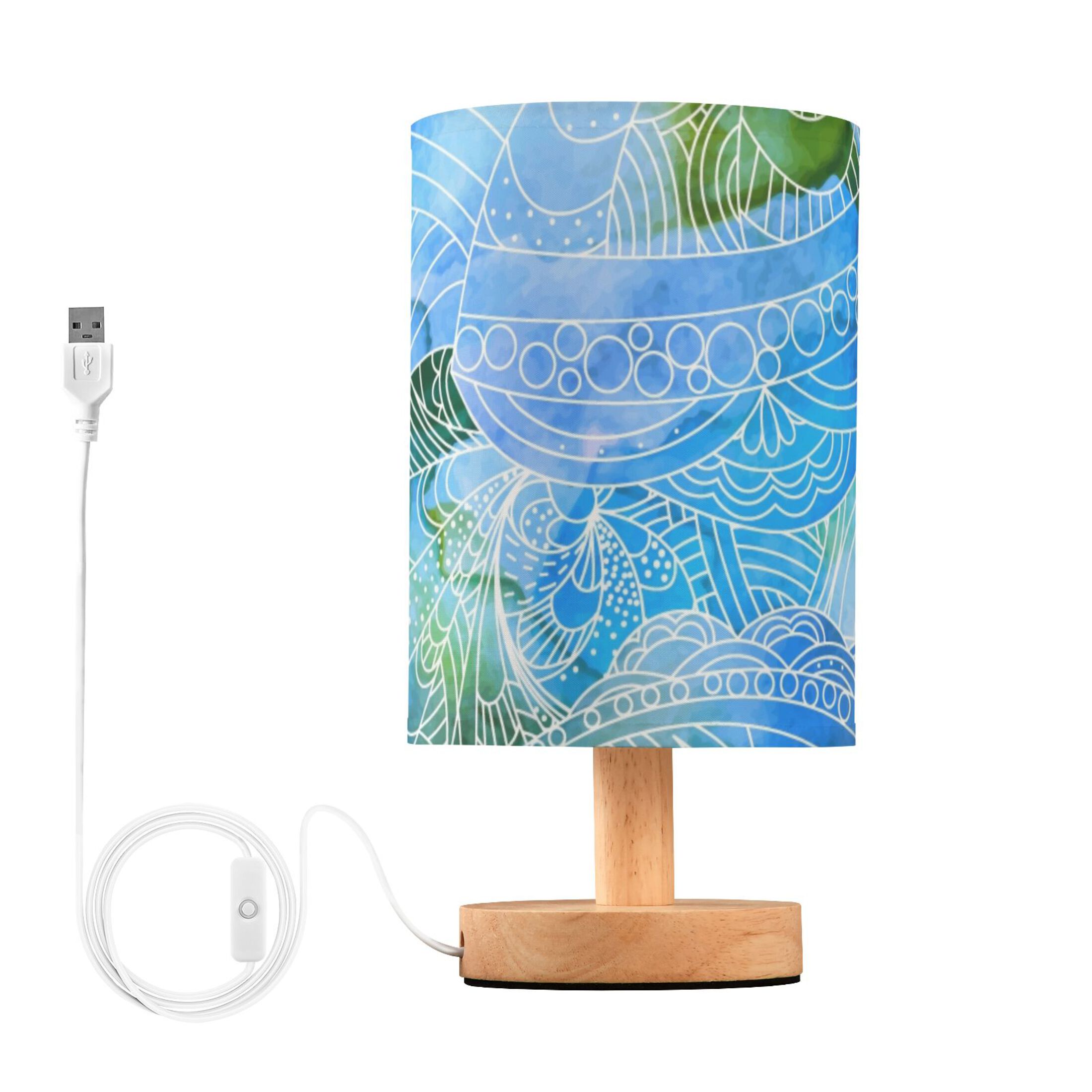 Sea Shells with Blue Bedside Table Lamp LED Warm Lights with USB ...
