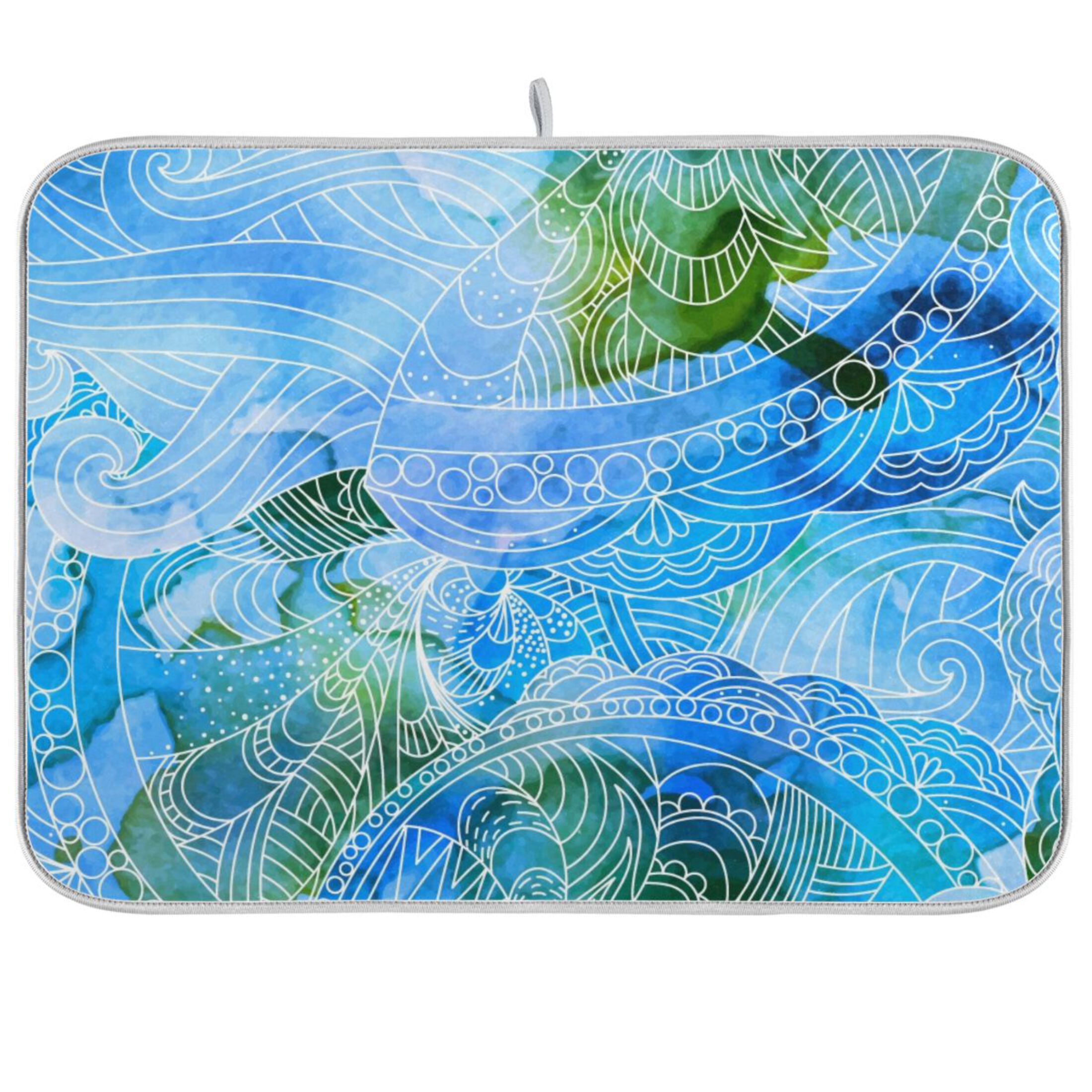 Sea Shells with Blue Dish Drying Mat Microfiber Kitchen Mats Large ...