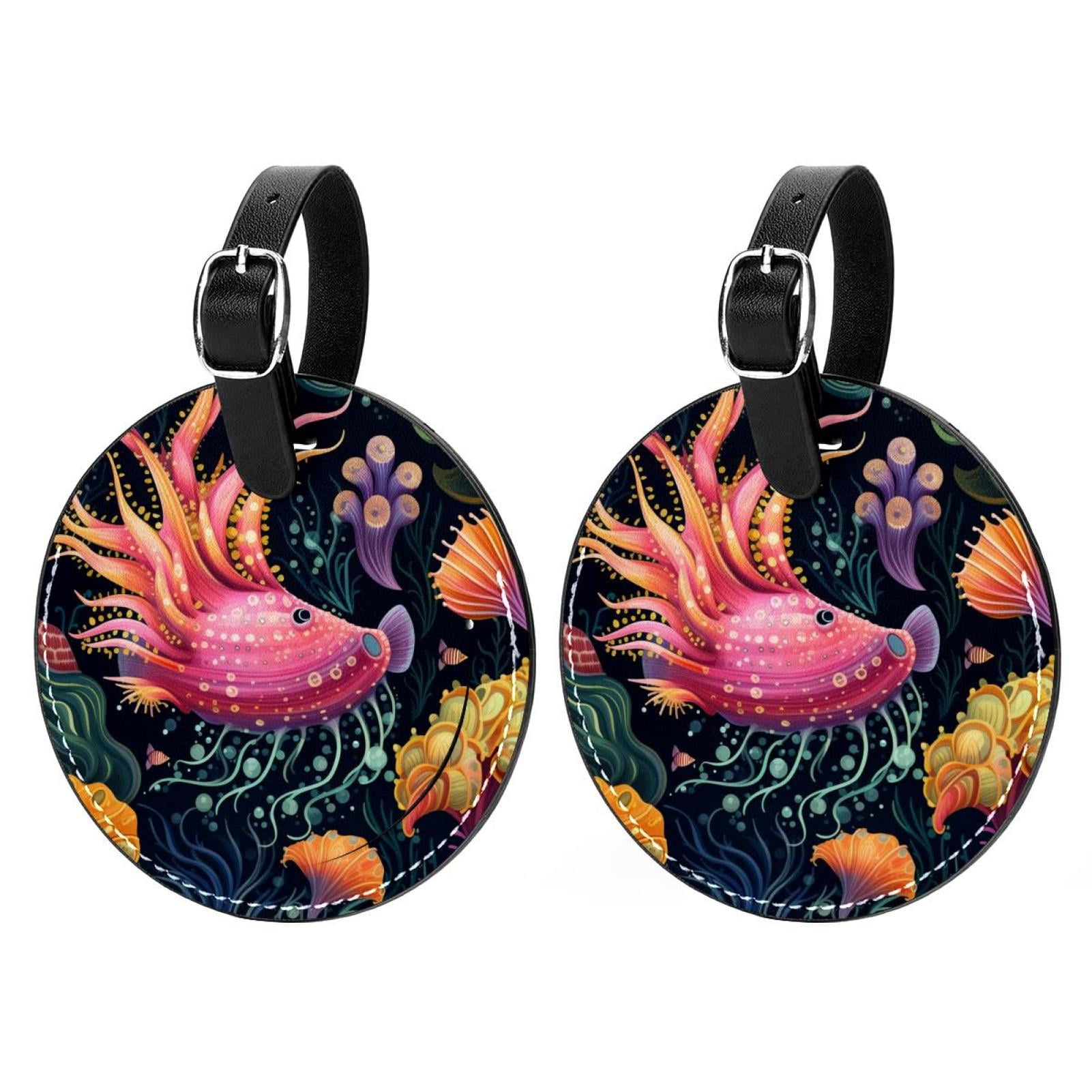 Sea Slug 2Pcs PU Leather Round Luggage Tags with Privacy Cover and Name ...