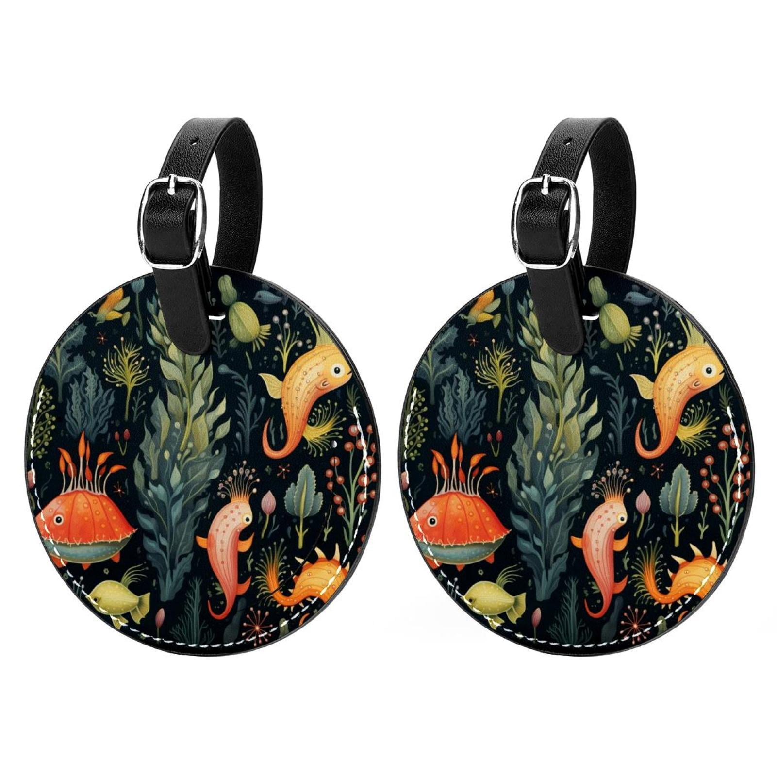 Sea Slug 2pcs PU Leather Round Bag Tags with Privacy Cover and Name ID ...