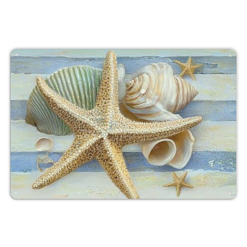 Sea Snail Starfish Nautical Beach Ocean Theme 8x12 Inch Metal Tin Sign ...