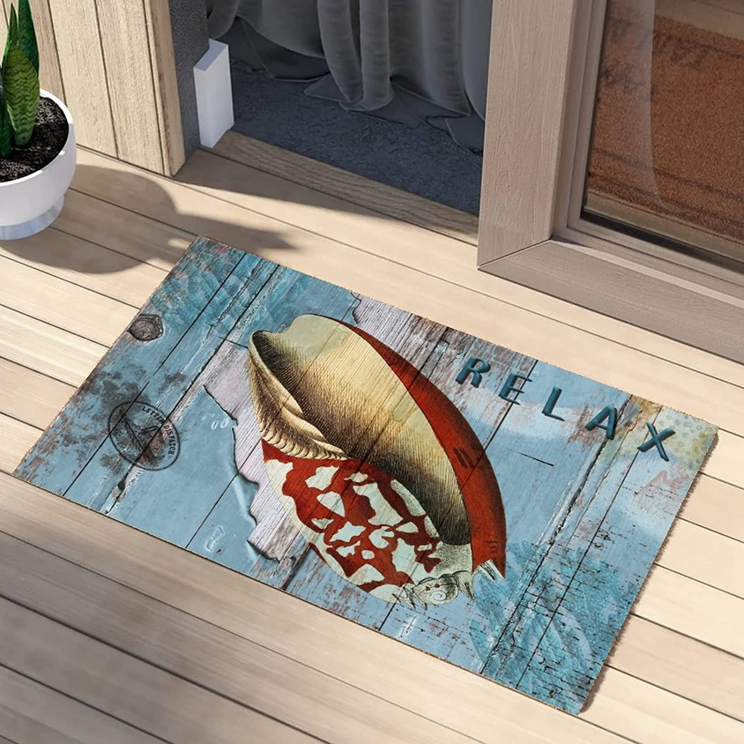 Sea Snail Welcome Mat Coconut Coir Blue Waves Marine Life Beach Sea ...