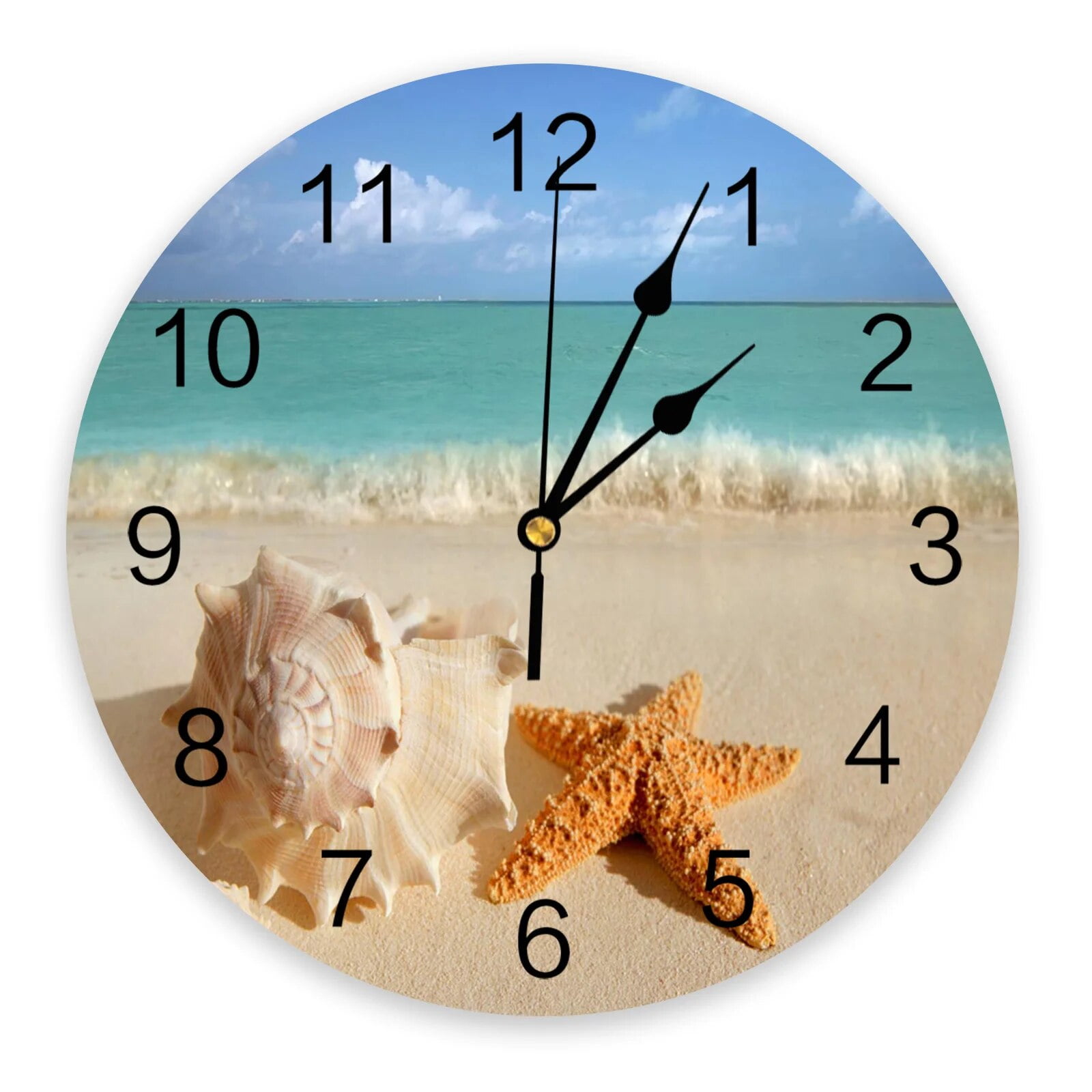 Sea Star Conch Beach Silent rative Wall Clock Digital Clock Operated ...