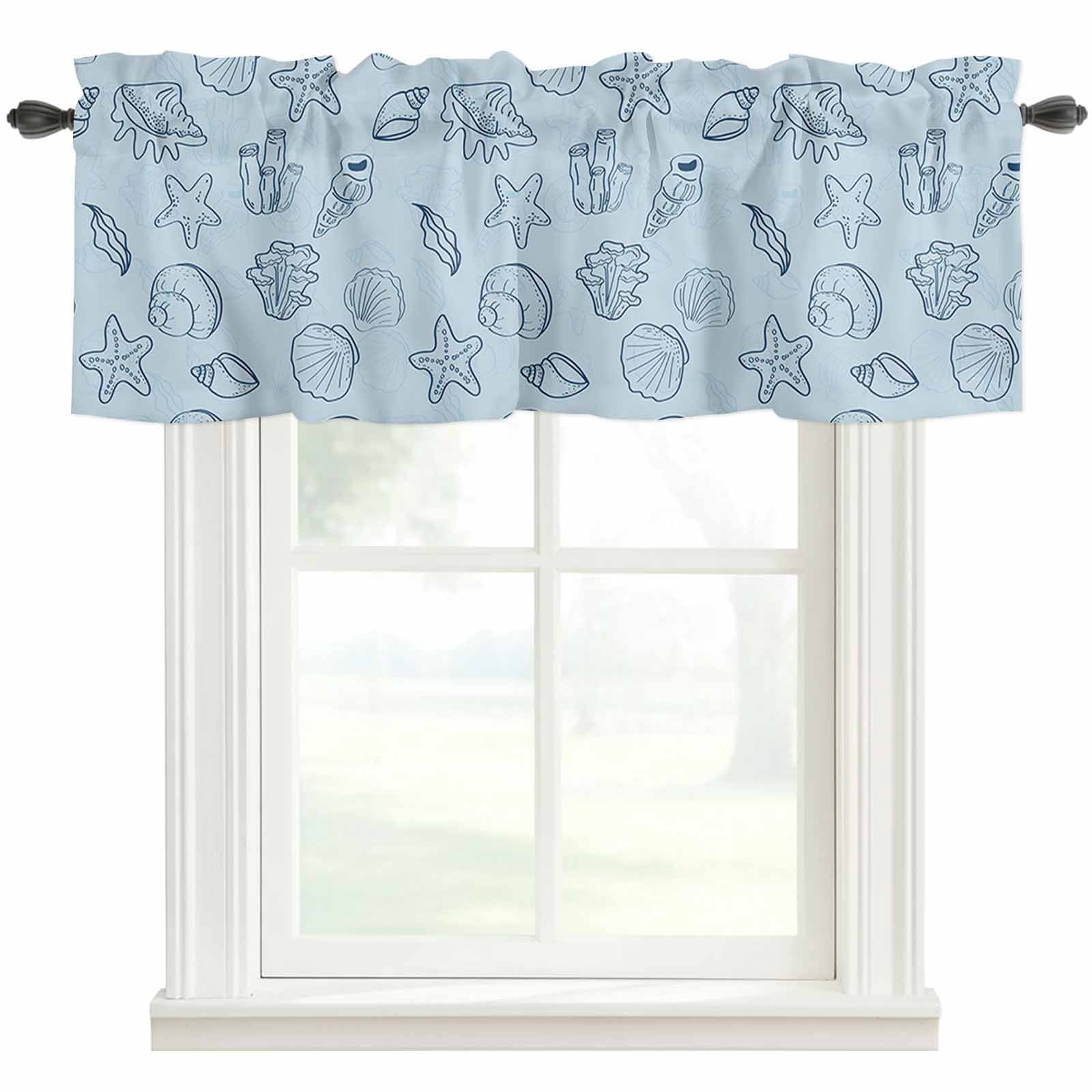 Sea Starfish Seashell Conch Window Valance Curtain Coastal Ocean Rod ...