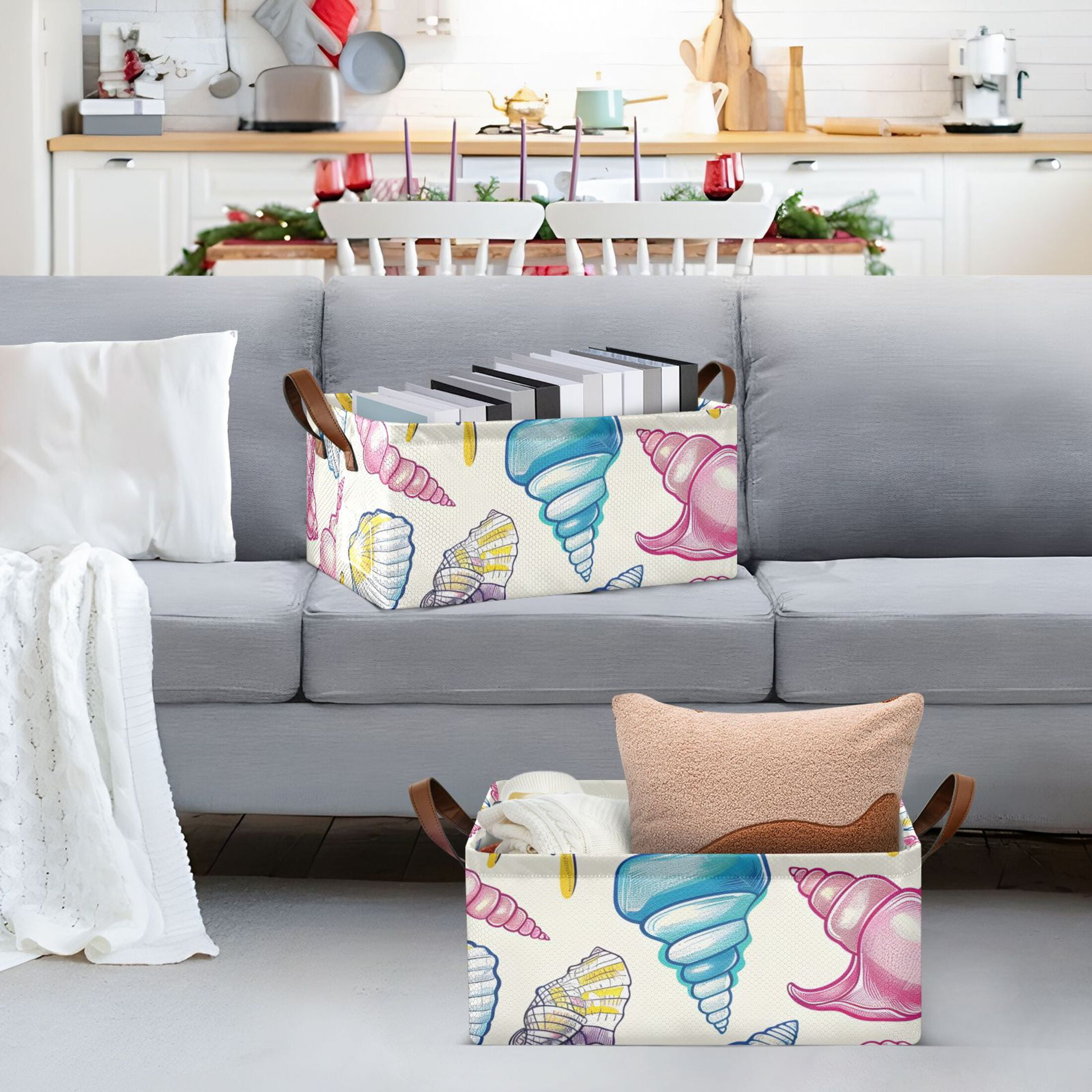 Sea Stars Shells Storage Bins with Handles Foldable Storage Baskets for ...