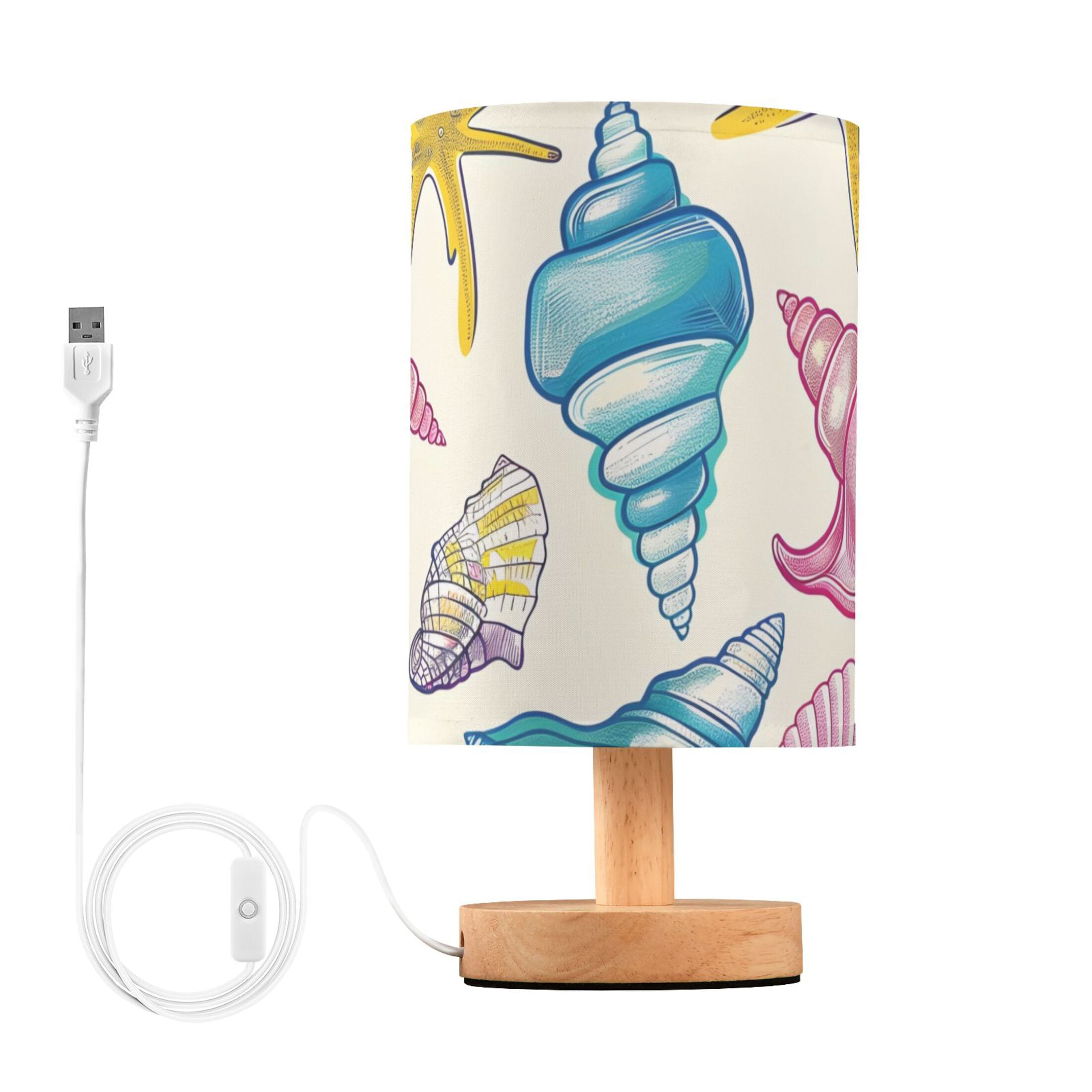 Sea Stars Shells Table Lamp USB Bedside Desk Nightstand Lamp Printed ...