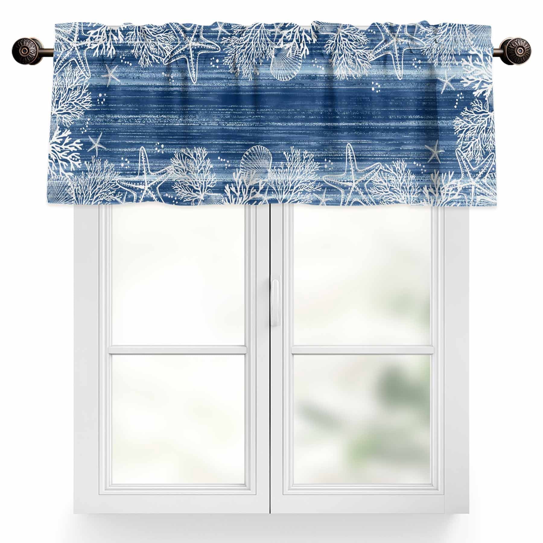Sea Stars Valances for Windows Summer Beach Sea Star Coral Navy Blue ...