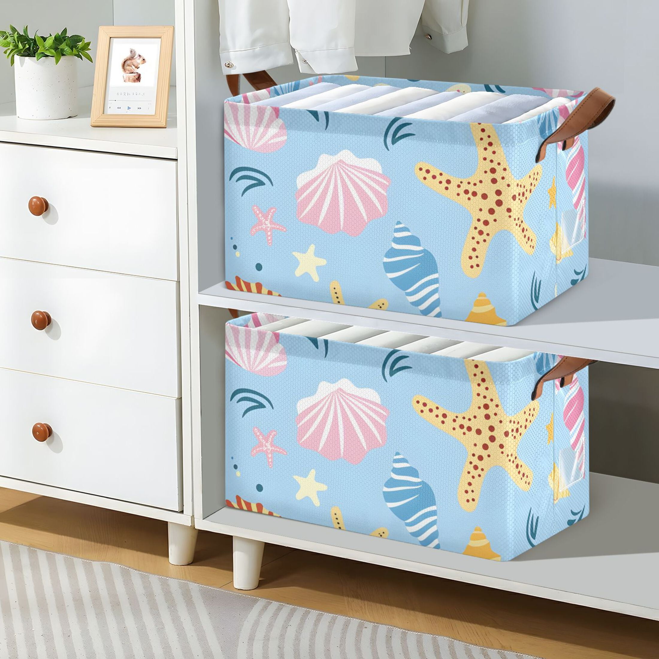 Sea Stars and Shells Foldable Storage Large Fabric Storage Baskets ...