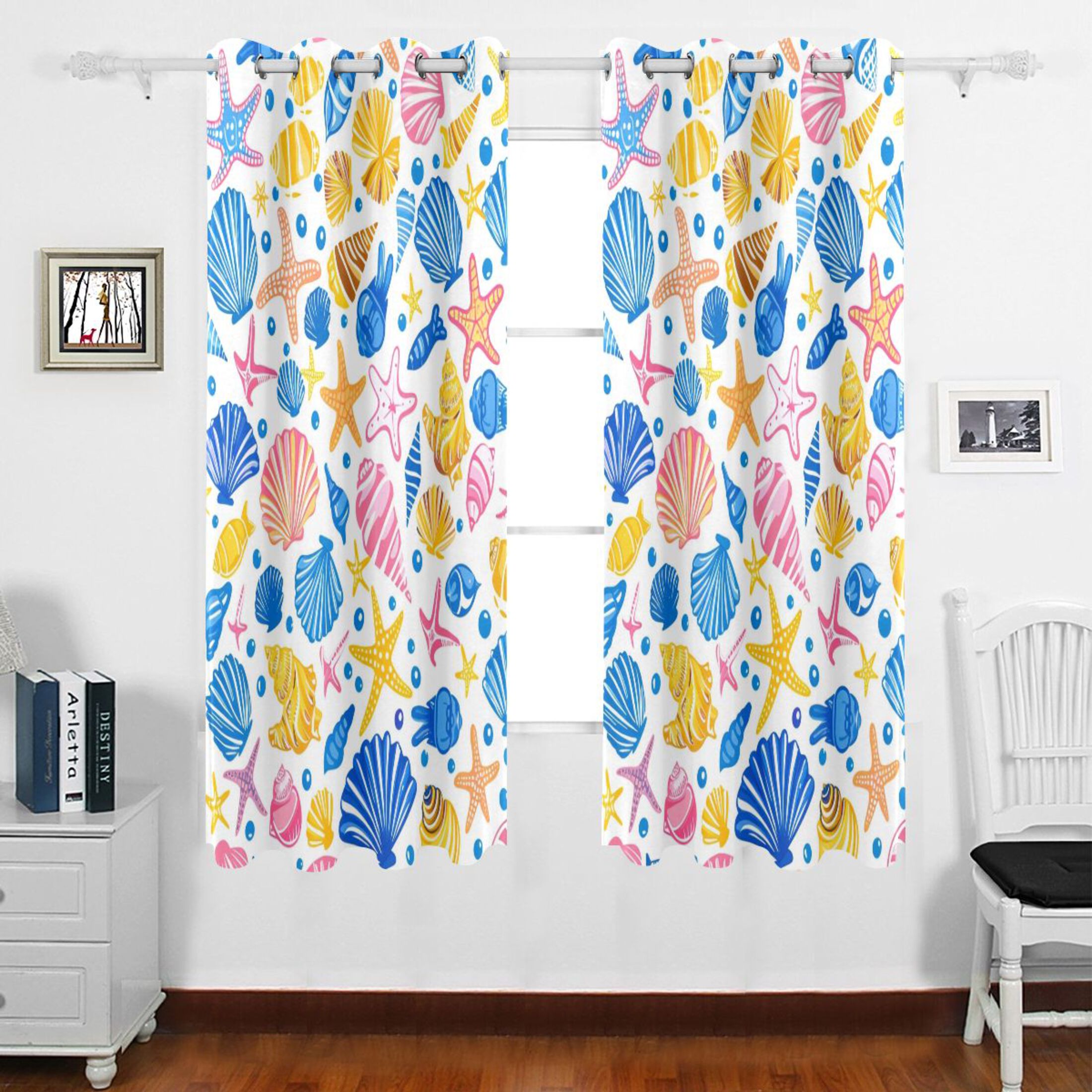 Sea Stars and Shells Grommet Blackout Curtains Thermal Insulated Window ...