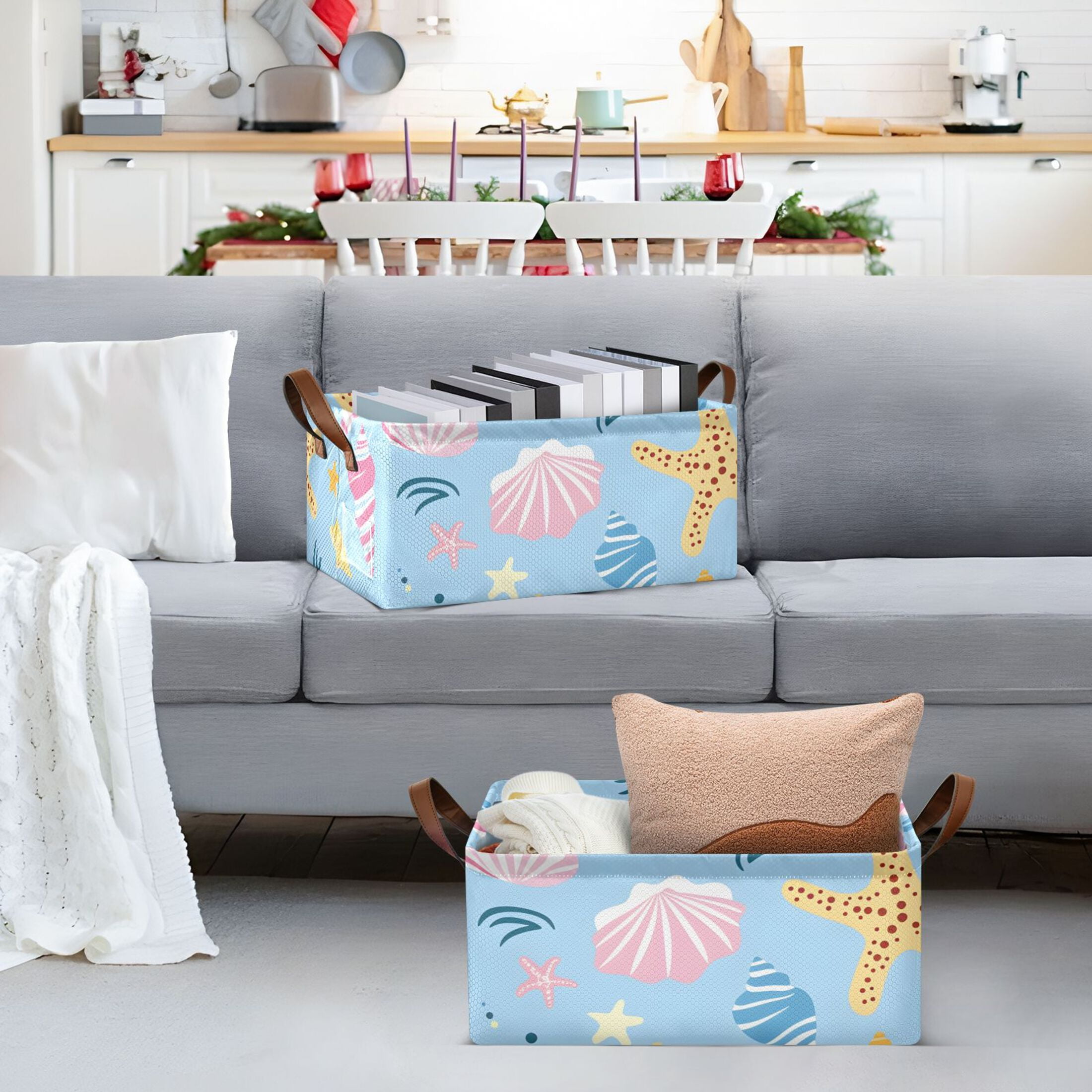 Sea Stars and Shells Storage Bins with Handles Foldable Storage Baskets ...