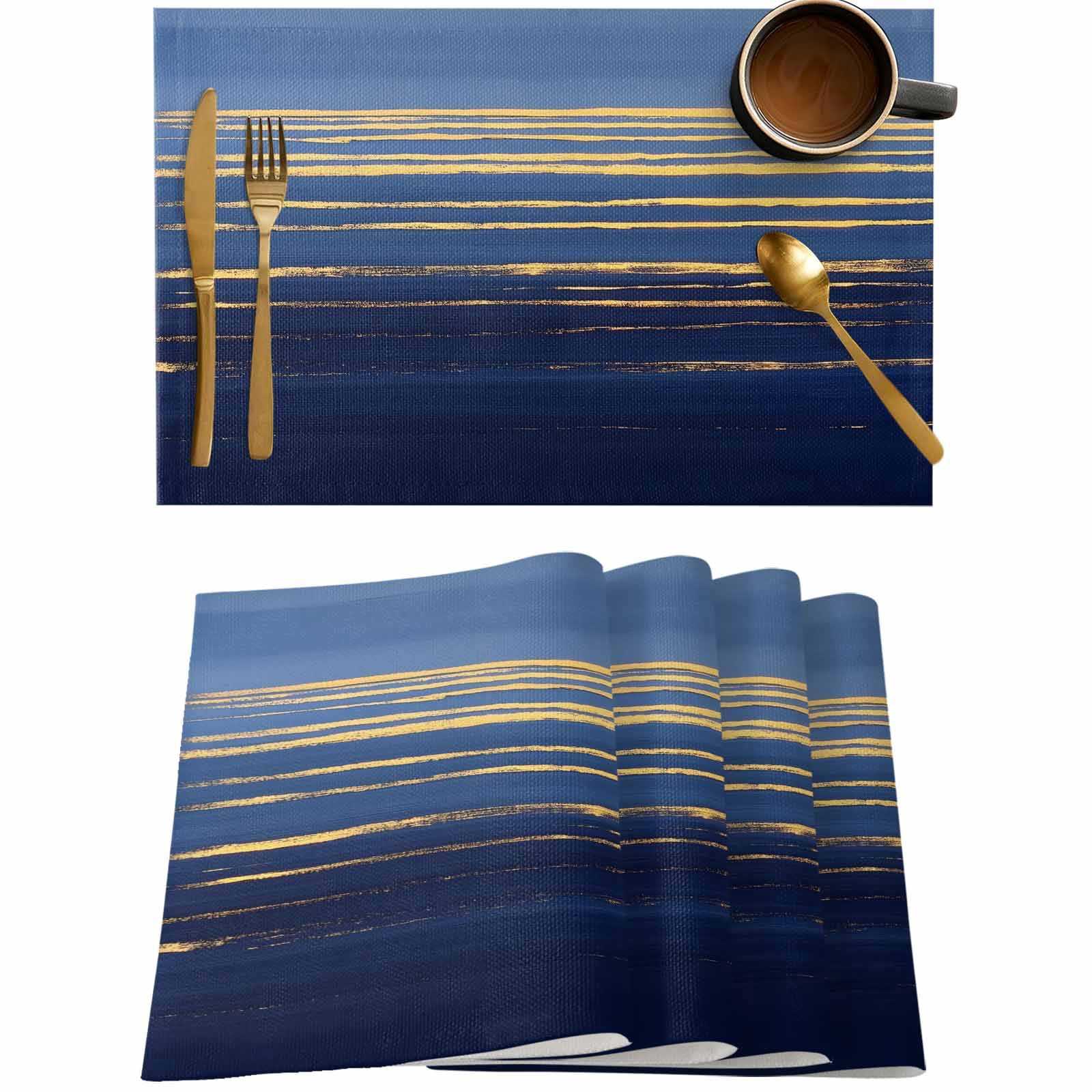 Sea Sunrise Golden Water Ripple Placemats Set of 4,Wipeable Washable ...