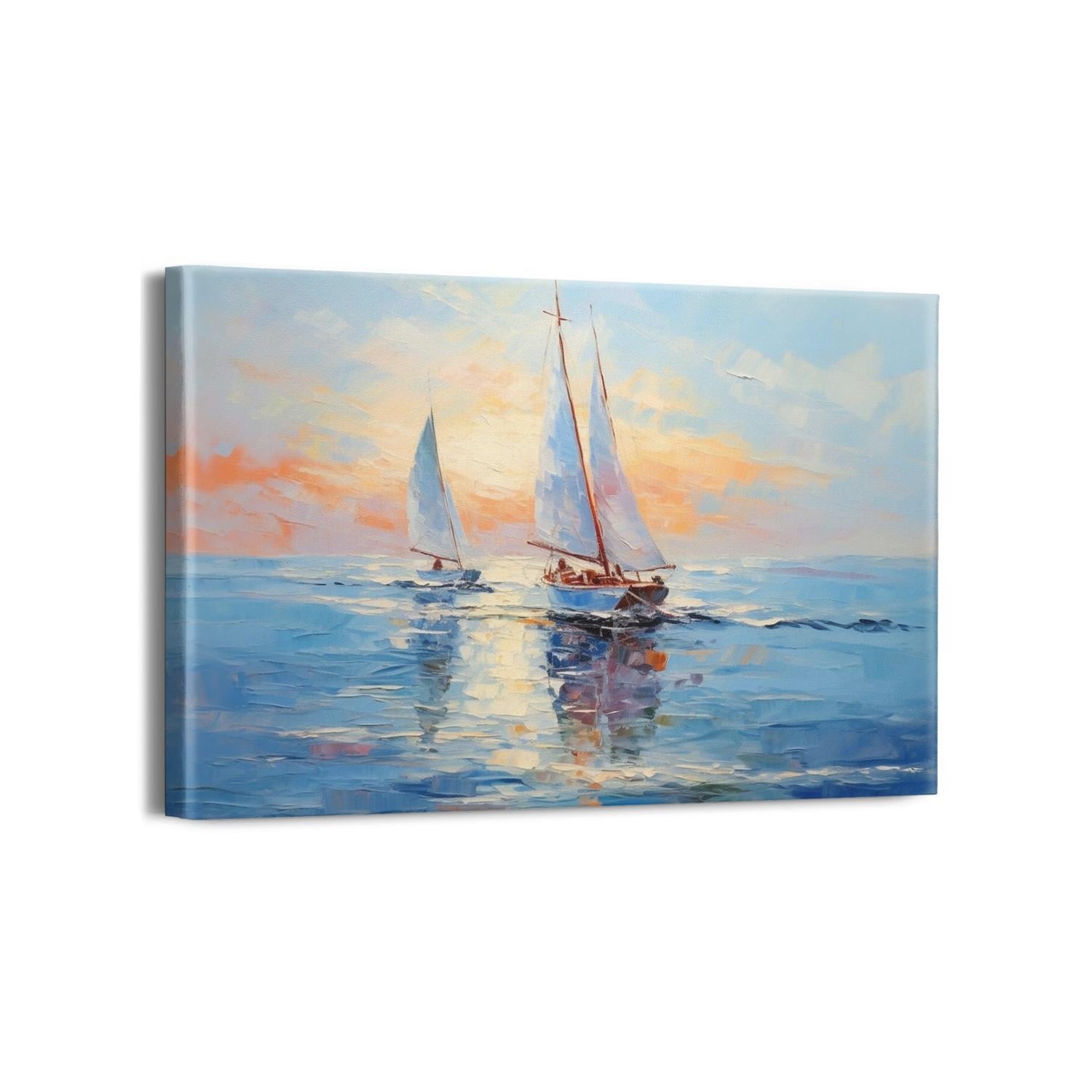 Sea Sunrise with Sailboat Pictures Wall Decor Beach Art Print Canvas ...