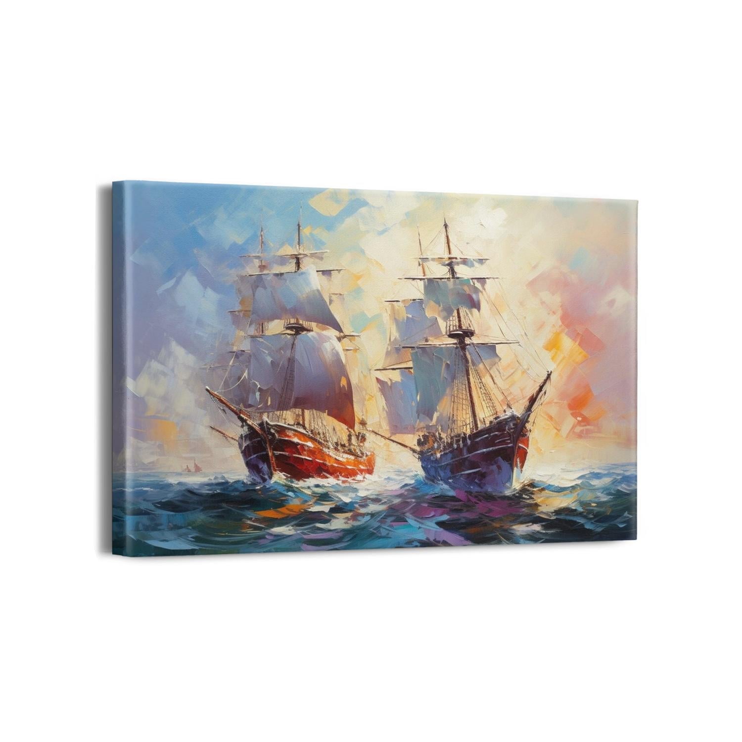 Sea Sunset with Sailboat Pictures Wall Decor Beach Art Print Canvas ...