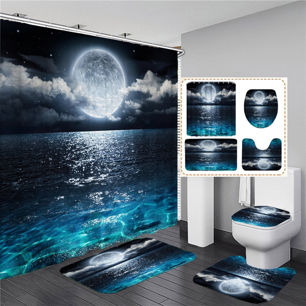 Sea Surface Moon 3D Style Shower Curtain Starry Universe Space Fabric ...