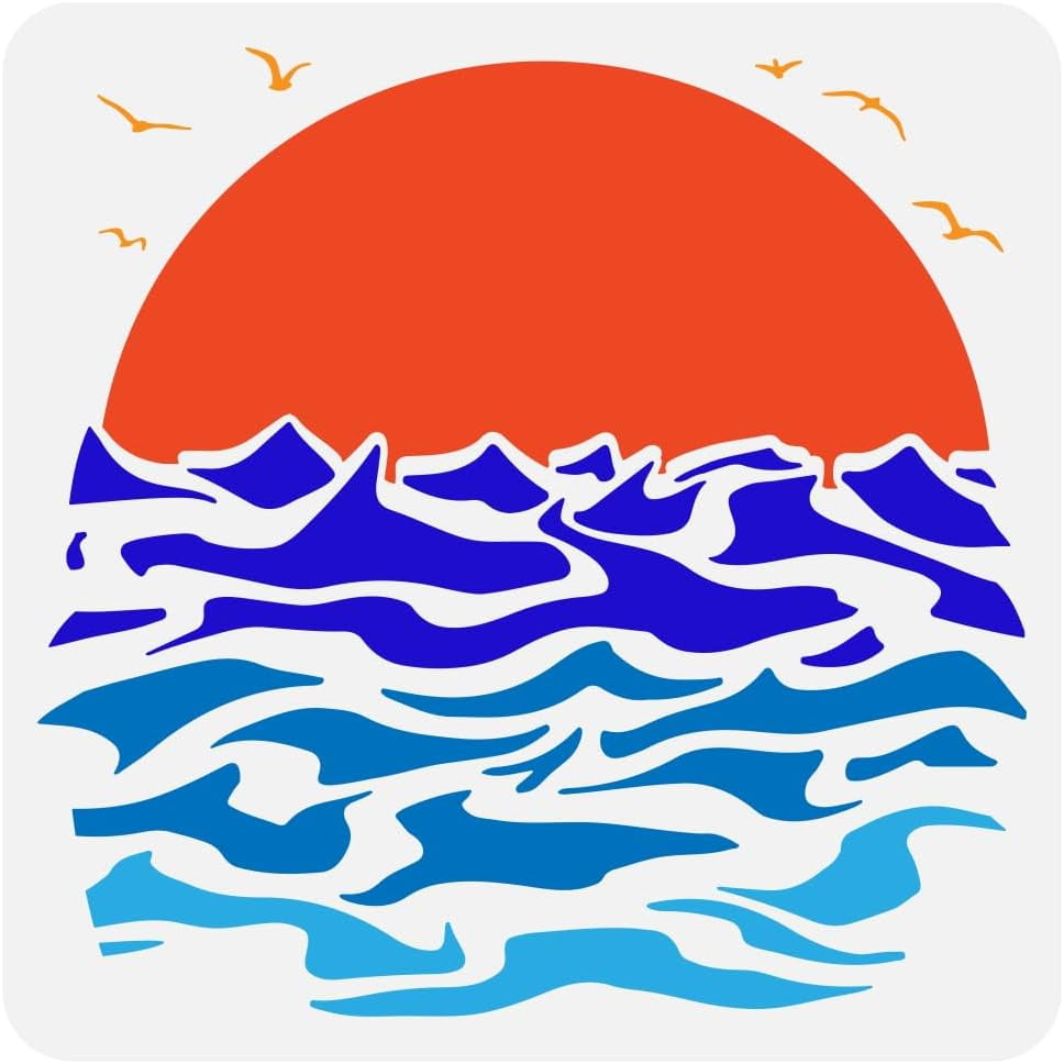 Sea Surface Painting Stencil 11.8x11.8 inch Reusable Sunrise Scene ...