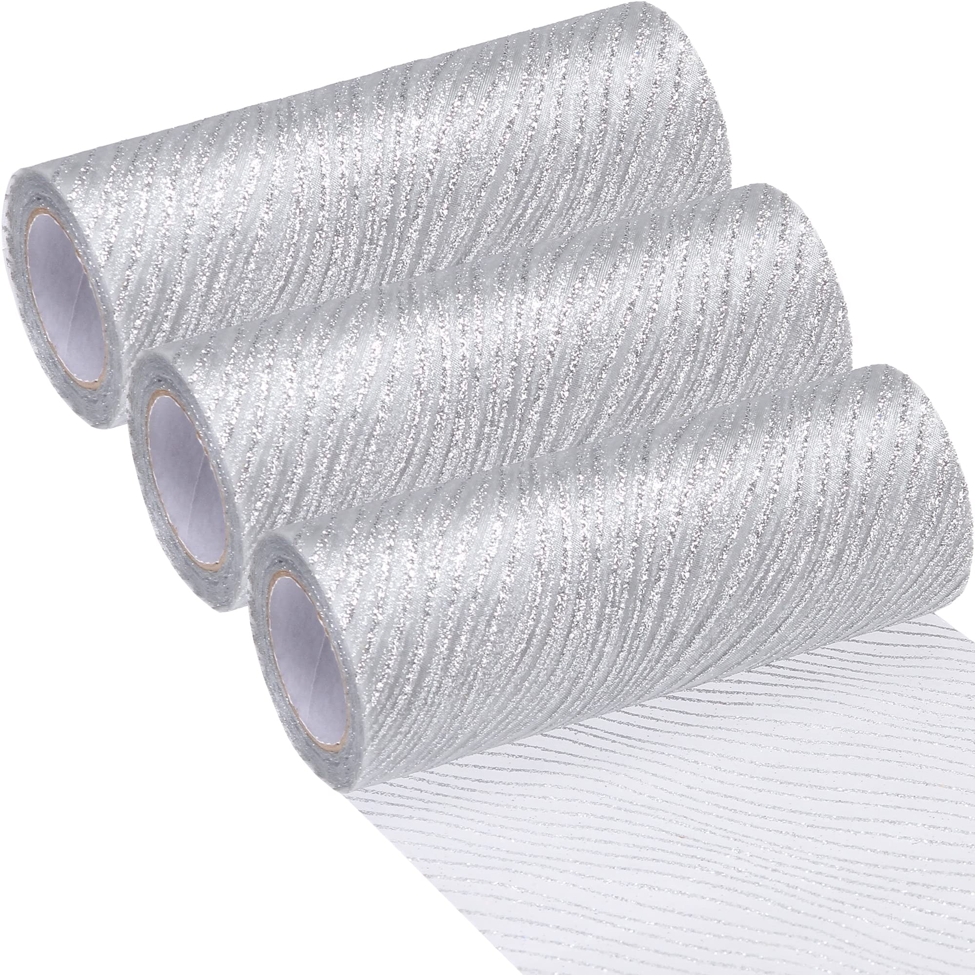 Sea Team 3-Pack 6-Inch-Wide Sheer Glitter Yarn Ribbon, Decorative Mesh ...